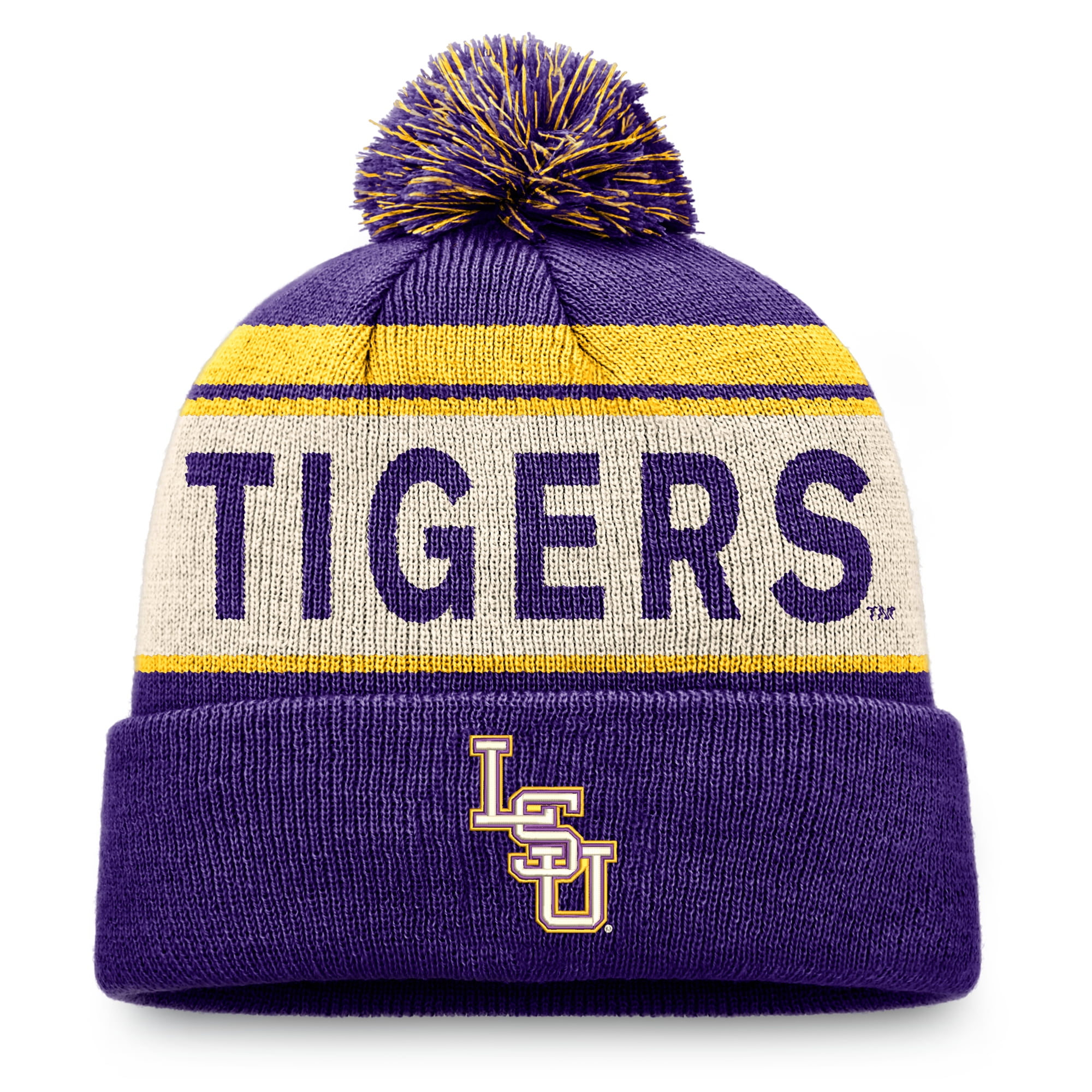 Men's Top of the World Purple LSU Tigers Prime Cuffed Knit Hat with Pom ...
