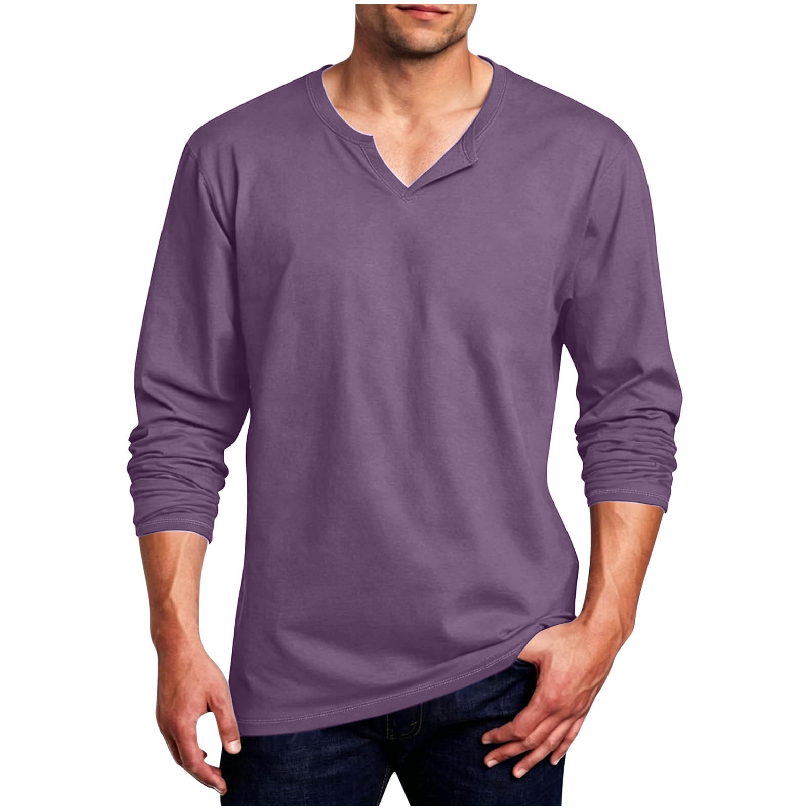 Men's Tops Solid Color Casual Loose Tunic Workout Tops Fashion V Neck ...