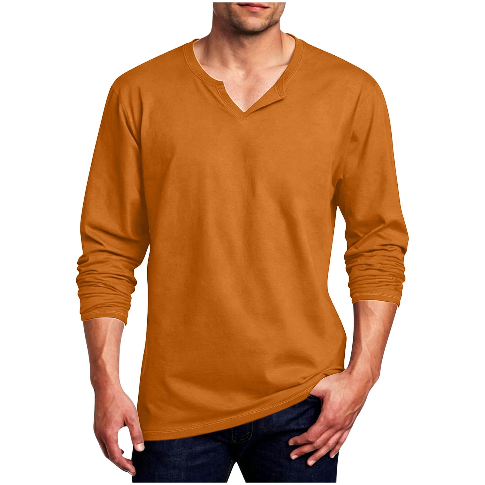 Men's Tops Solid Color Casual Loose Tunic Workout Tops Fashion V Neck ...