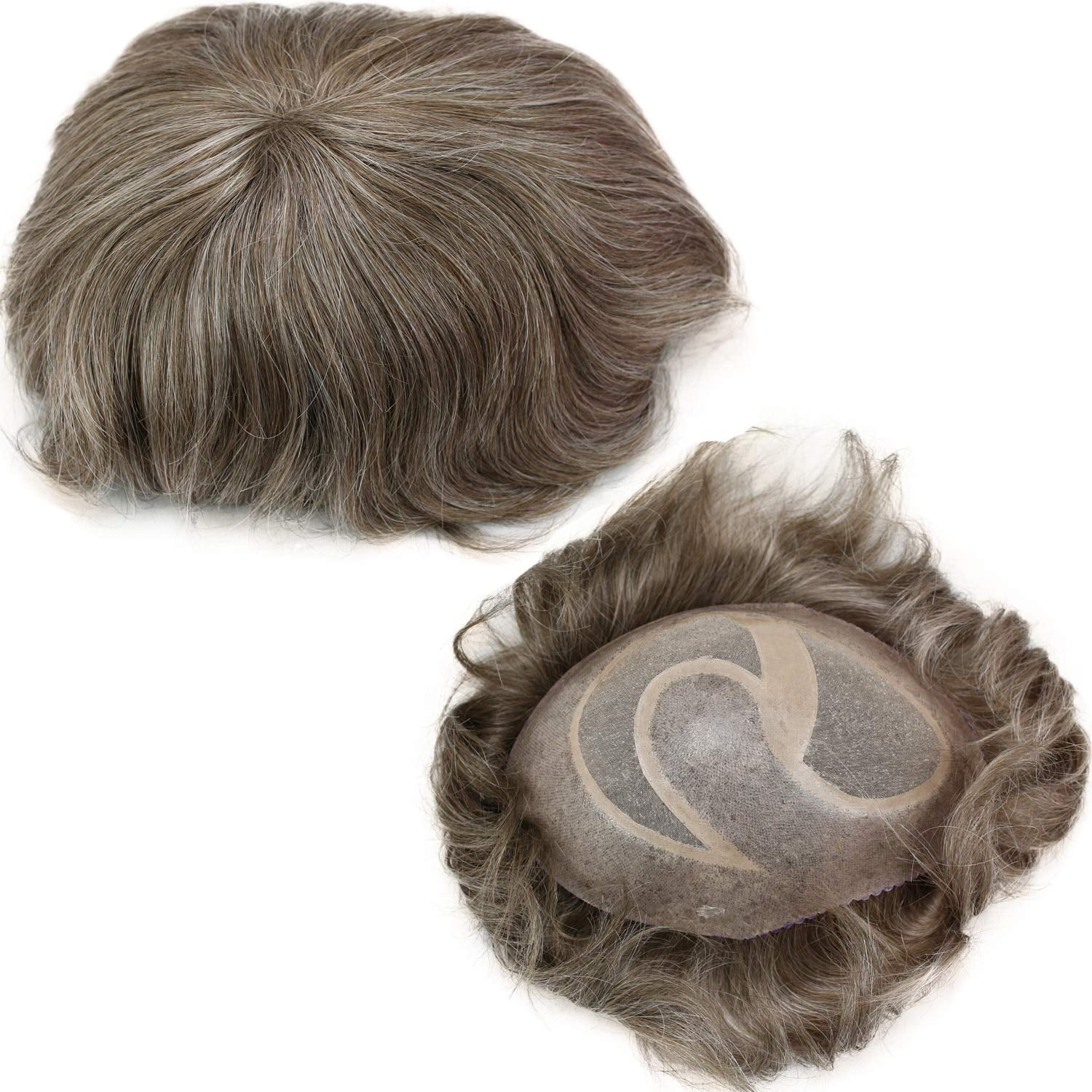 Men's Toupee 10x8inch European Human Hair Swiss Mono Lace Thin Skin ...