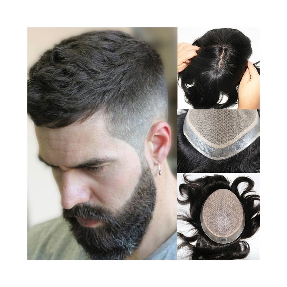 Men's Toupee, Indian Human Hair, Silk Base with PU Skin Around, Natural ...