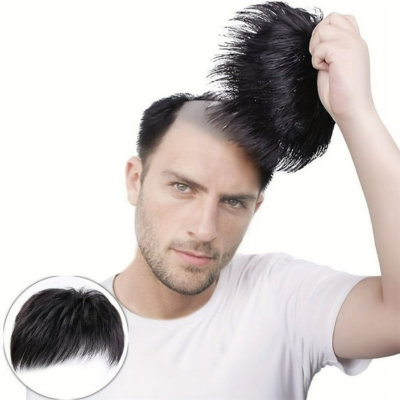 Men's Toupee Wig, High Top Fade Wig Men, Natural Black Short Topper Wig ...