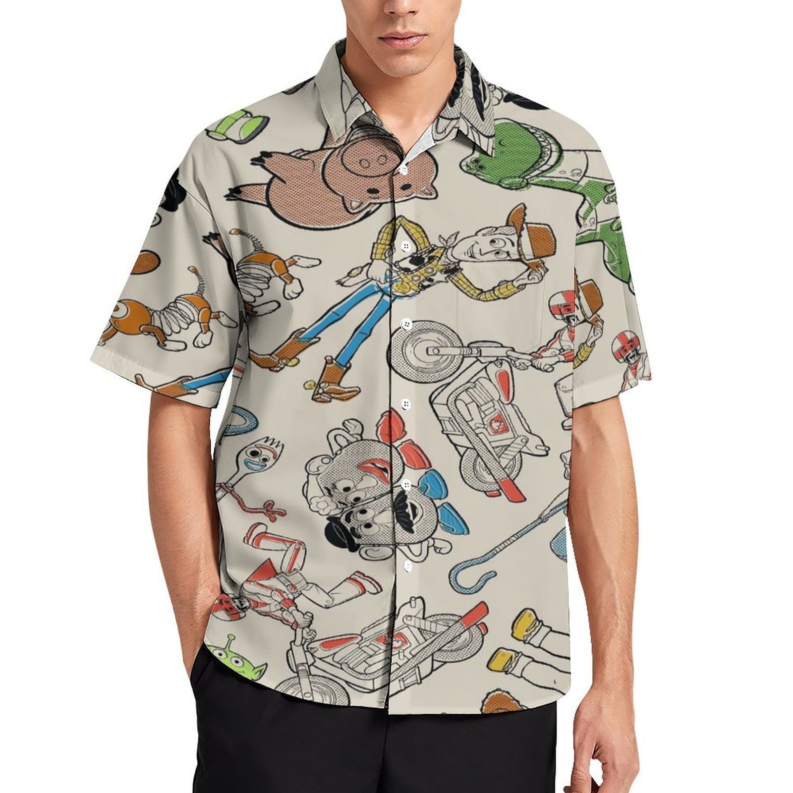 Men's Toy StorHawaiian Casual Button Down Cartoon Short Sleeve Beah ...