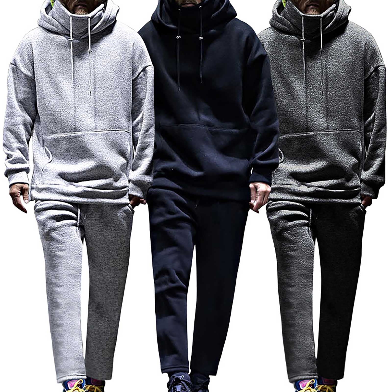 Men's Tracksuit 2 Piece Fall Winter Casual Jogger Sport Gym Pockets ...