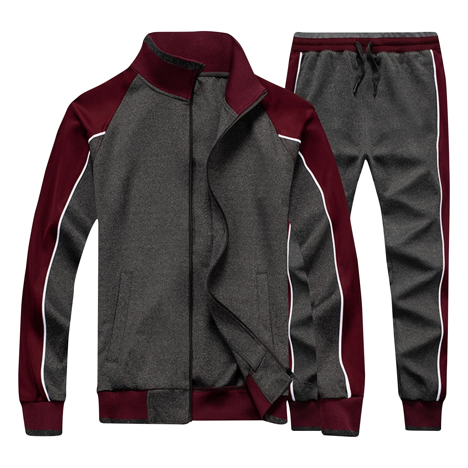 Men's Tracksuits Colorblock Long Sleeve Zip Up Jacket and Drawstring ...