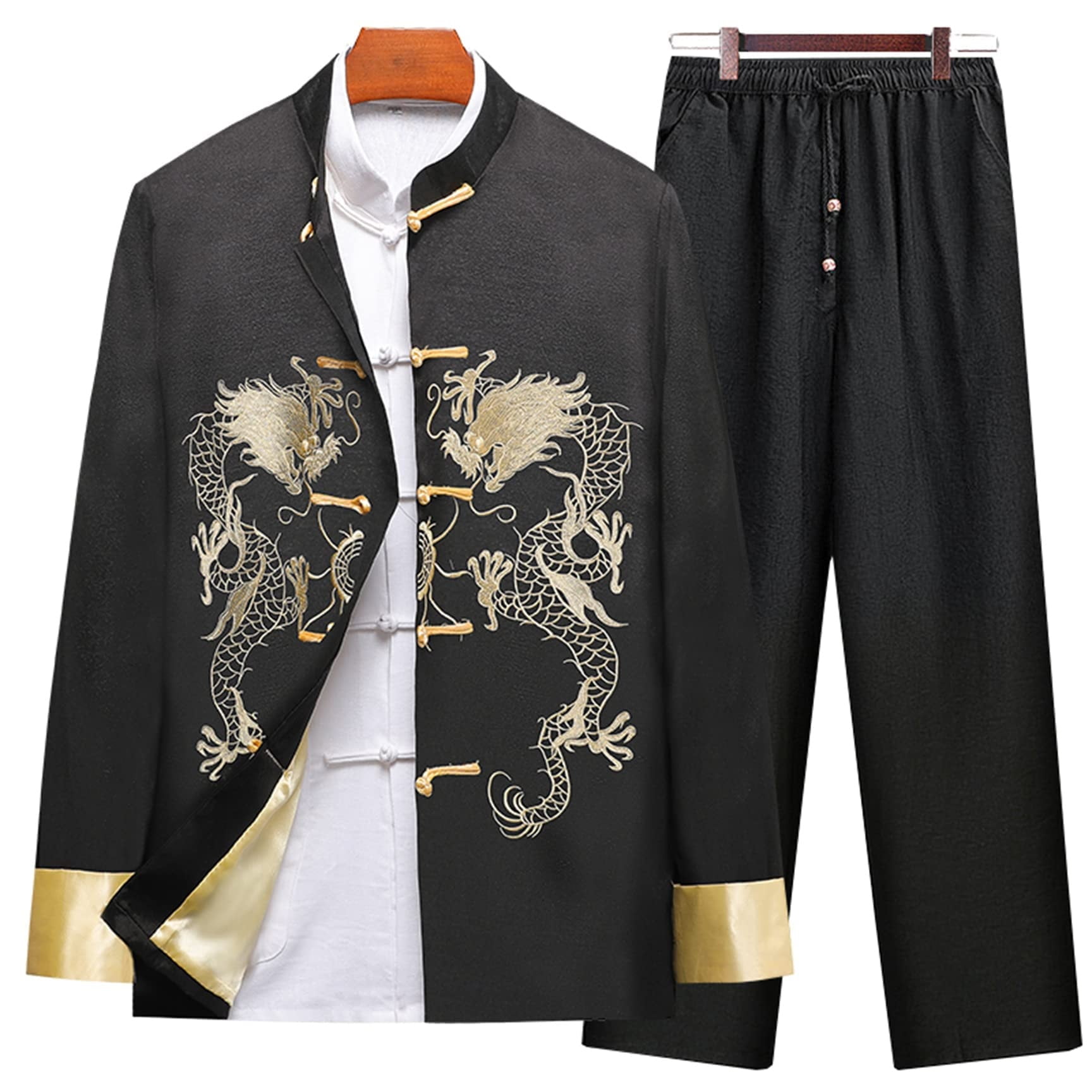 Men's Traditional Dragon Pattern Jacket - Chinese Double-Sided Embroidered Dragon Men's Coat ...