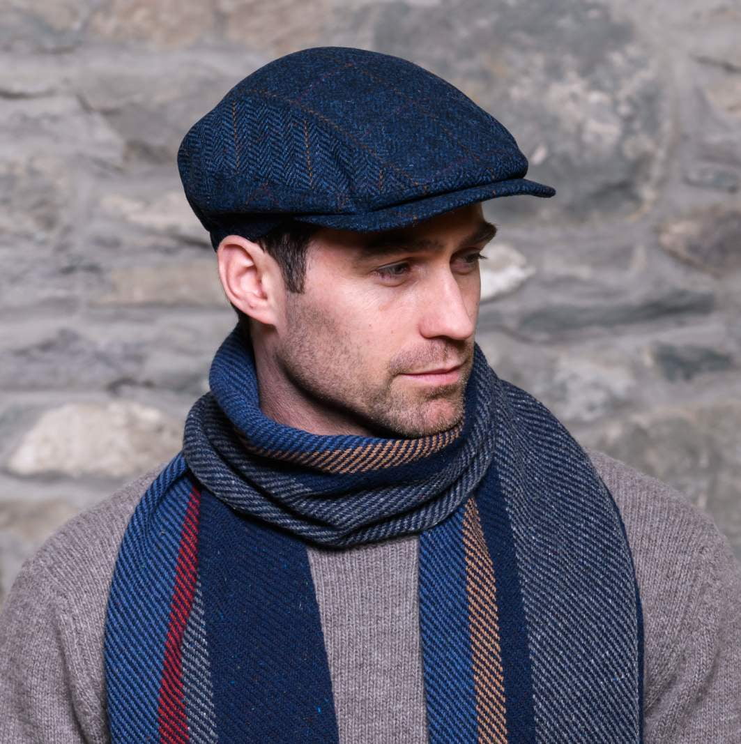 Men's Traditional Irish Wool Kerry Flat Cap, Blue-34 Size Large Made By ...