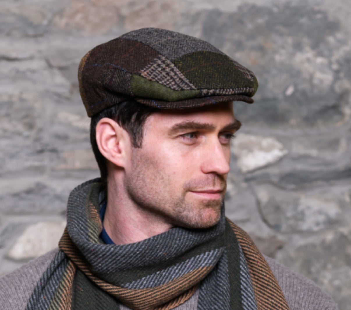 Men's Traditional Irish Wool Kerry Flat Cap, Fabric Patch B, Size Small ...