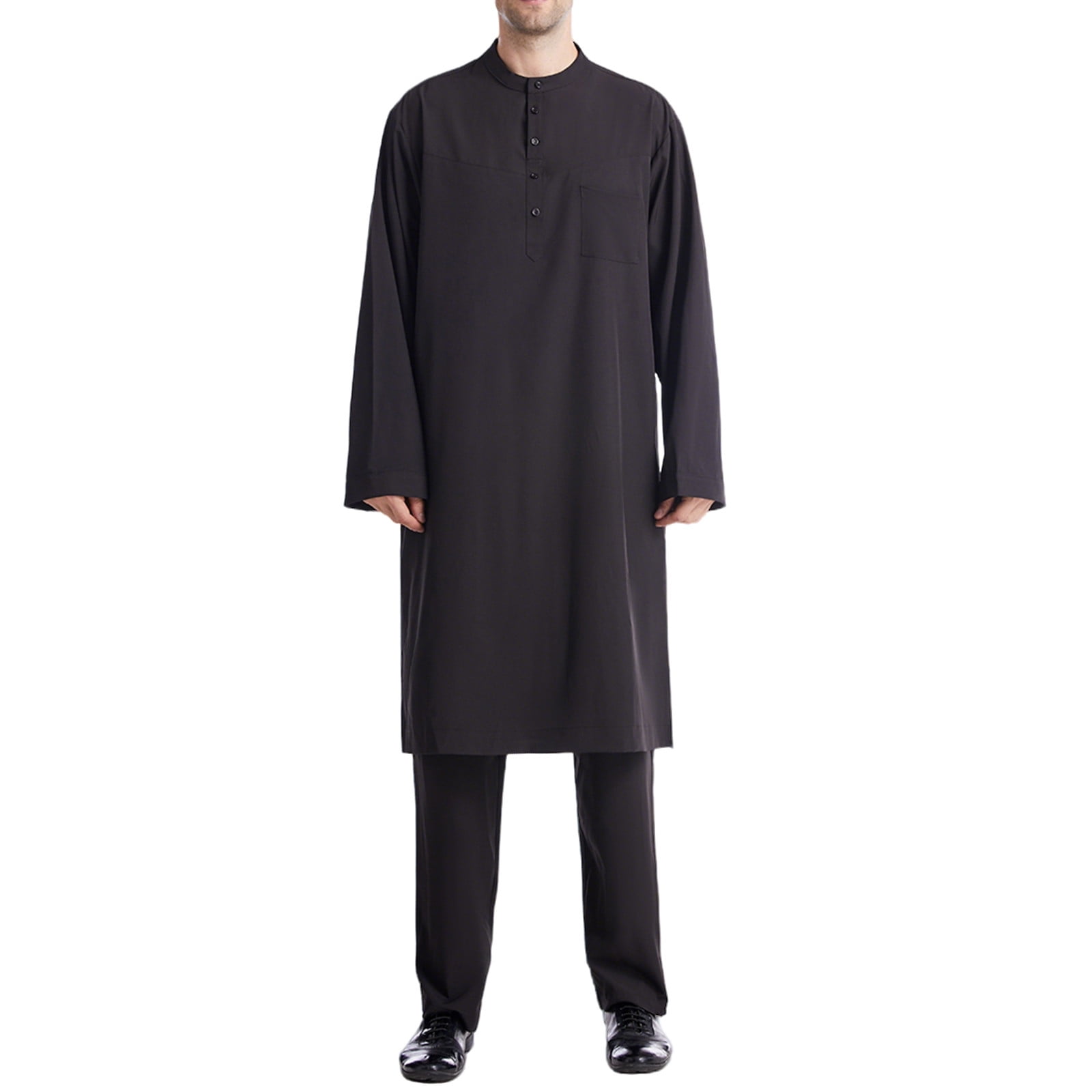 Men's Traditional Muslim Jubba Set, Arabic Thobe & Pants Islamic Prayer ...
