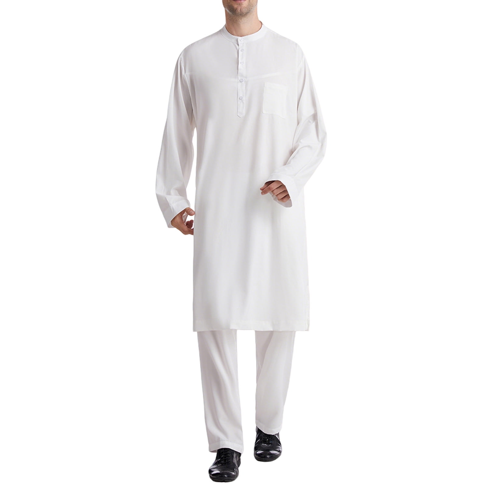 Men's Traditional Muslim Jubba Set, Arabic Thobe & Pants Islamic Prayer ...