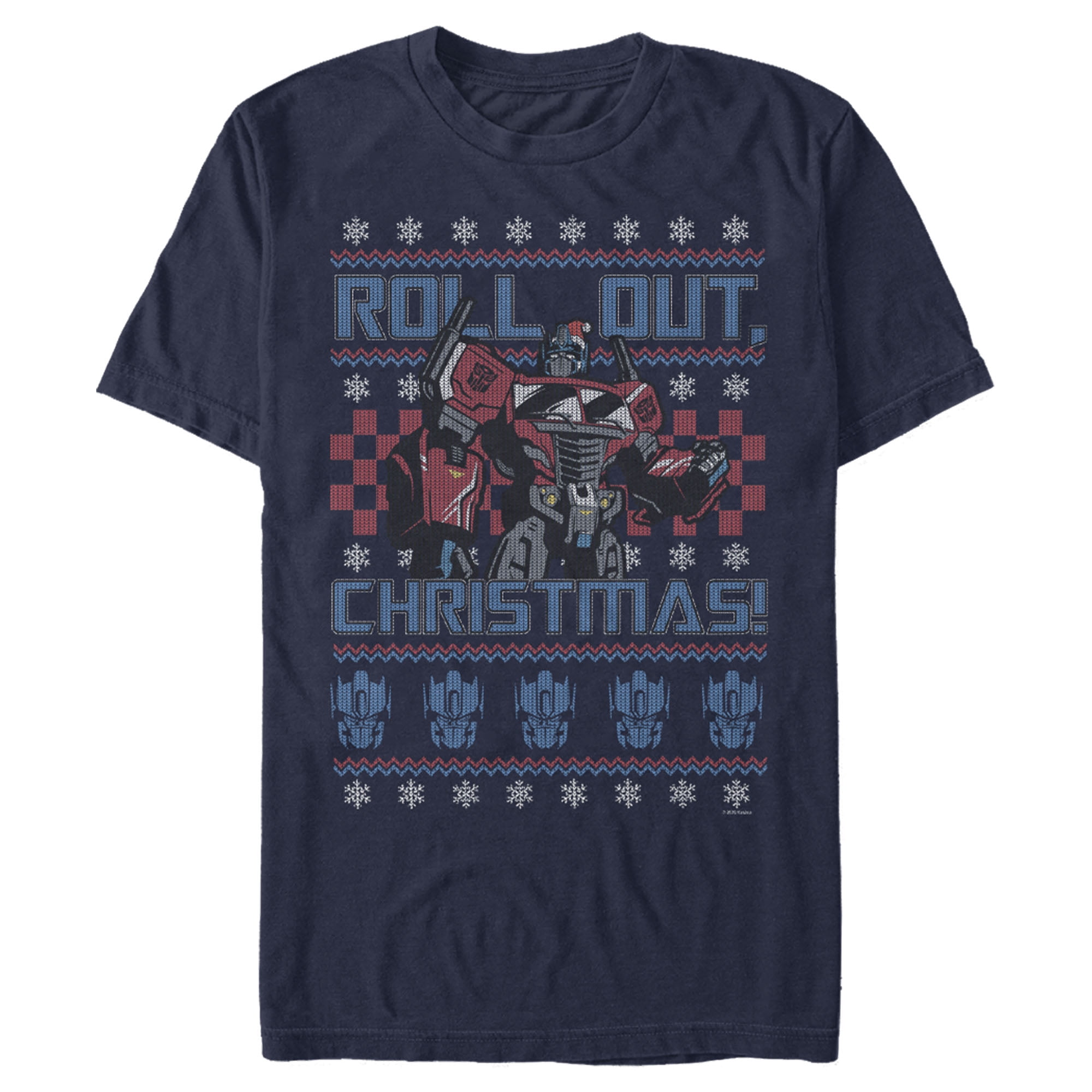 Men's Transformers Optimus Prime Roll Out Ugly Xmas Graphic Tee Navy ...