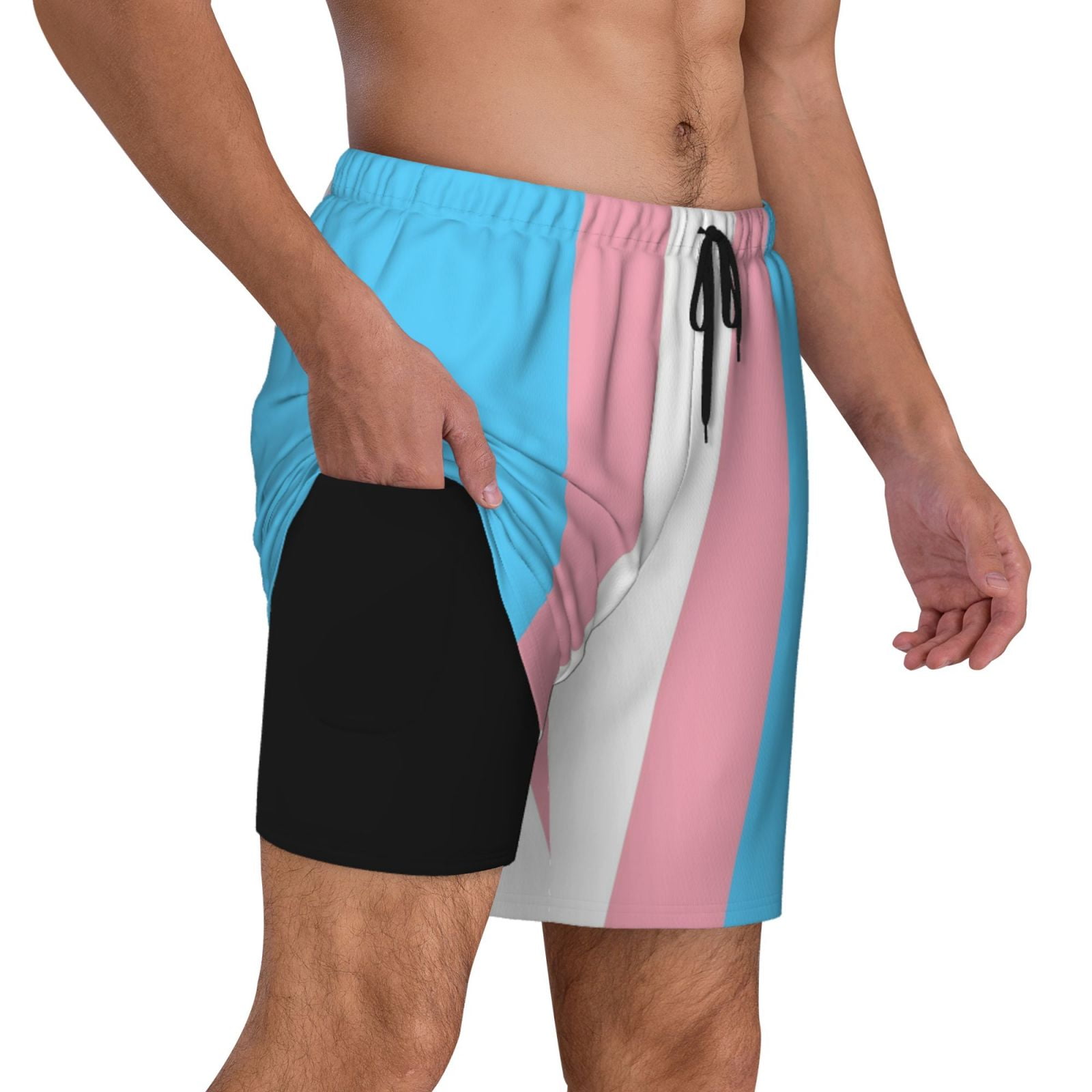 Men's Transgender Flag Swim Trunks with Compression Liner Bathing Suit ...