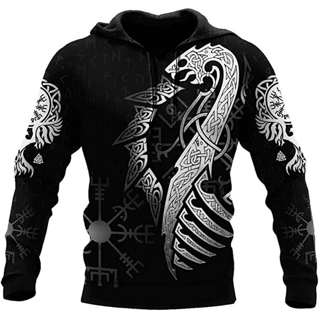 Mens Tree Of Life Vegvisir Viking Dragon Rune Tattoo Full Zip Hoodie
