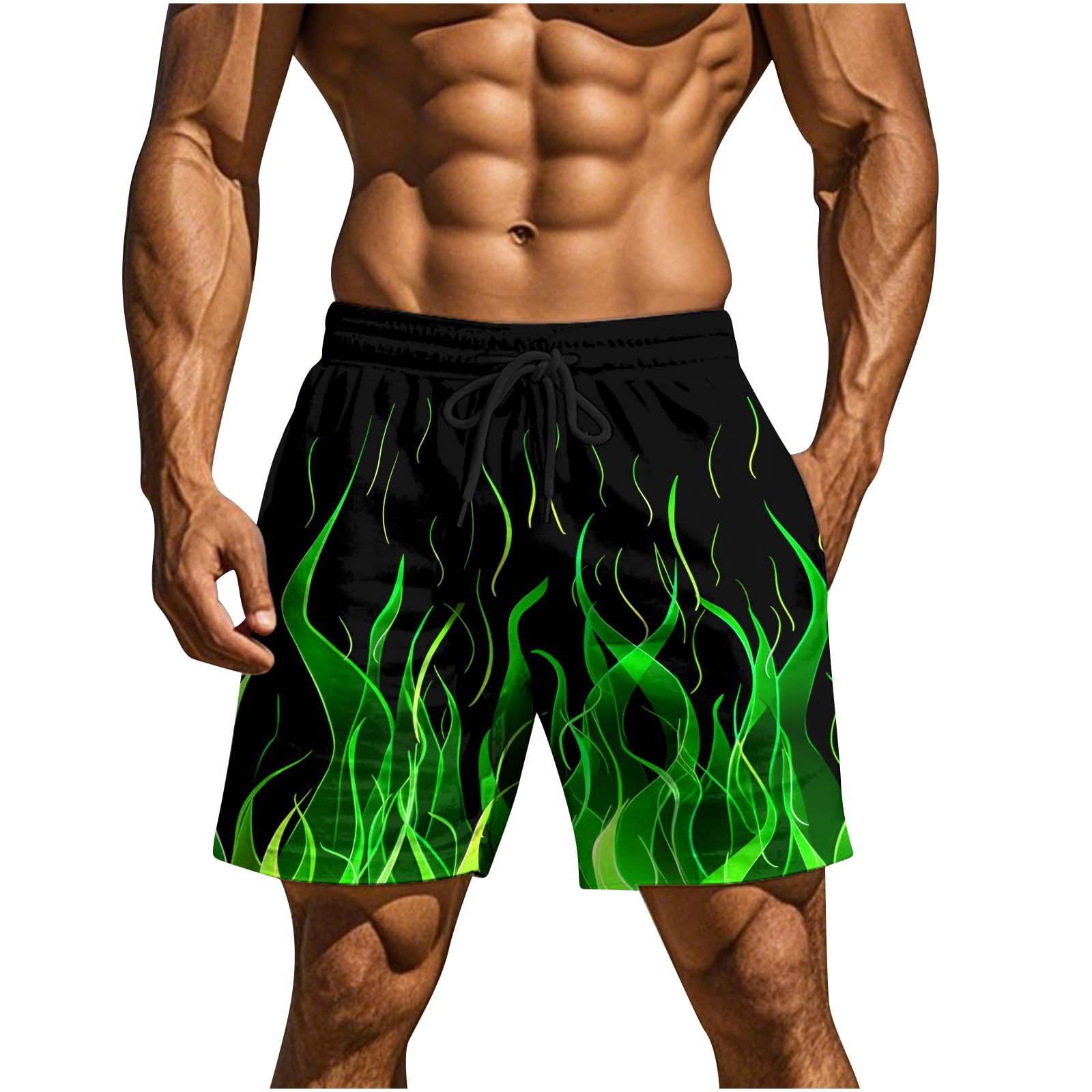 Men's Trendy Swim Trunks - Vibrant Flame Print & Mesh Liner | Quick-Dry ...