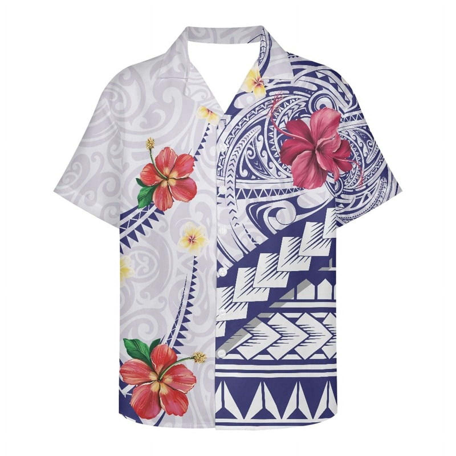 Men's Tribal Polynesian Beach Shirts 3D Printed Short Sleeve Button ...