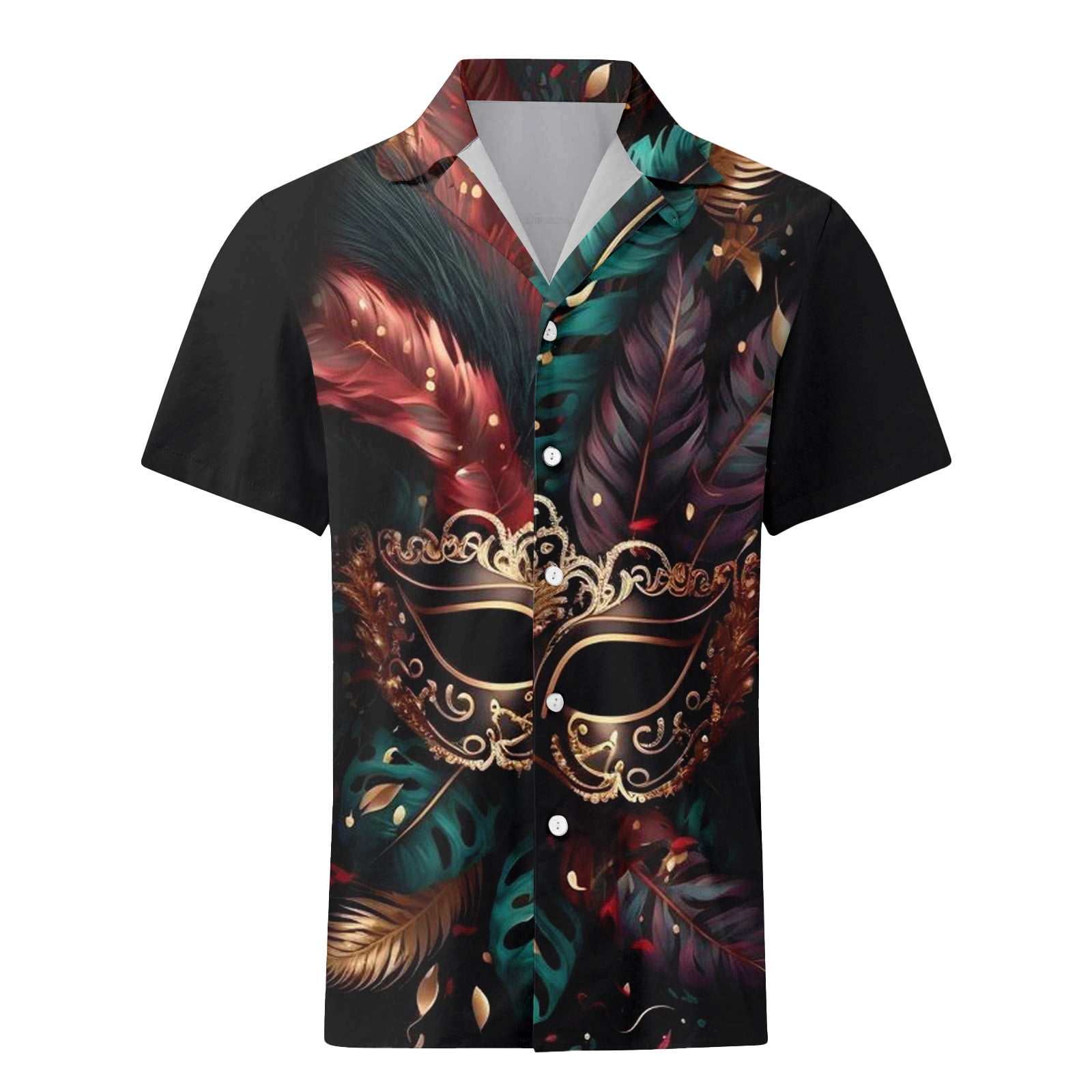 Men's Tropical Feather Print Short Sleeve Button-Up Shirt Casual ...