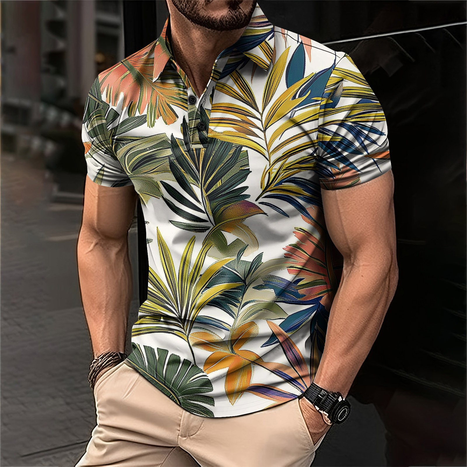 Men's Hawaii Sunset Beach Polo Shirt Casual Short Sleeve Button-Down ...