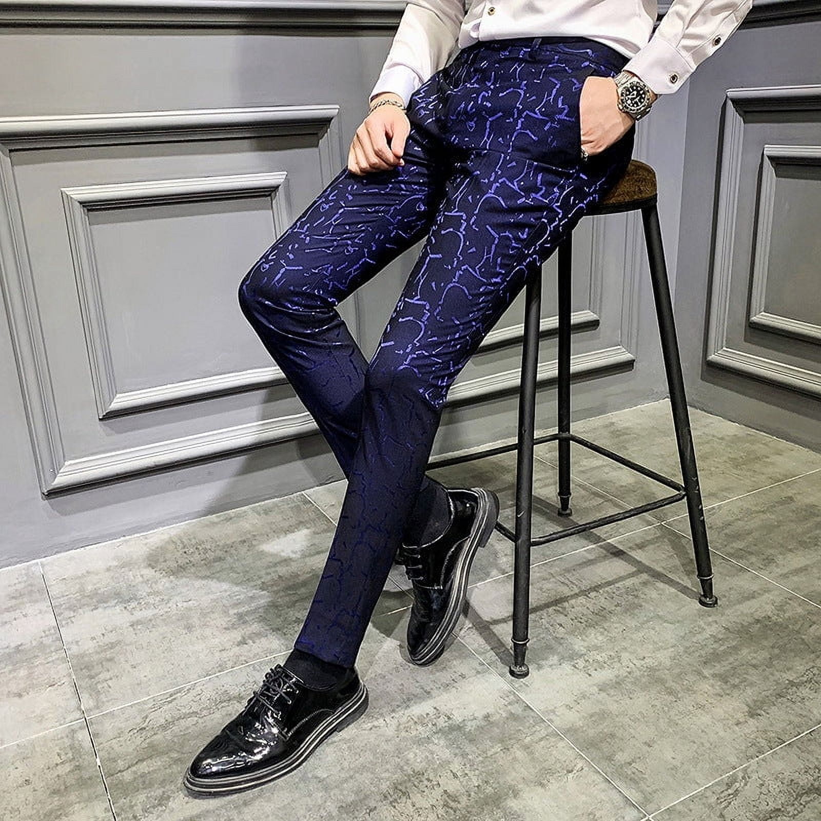 Men's Trousers Korean Style Slim Fashion Jacquard Thinning Hair Stylist ...