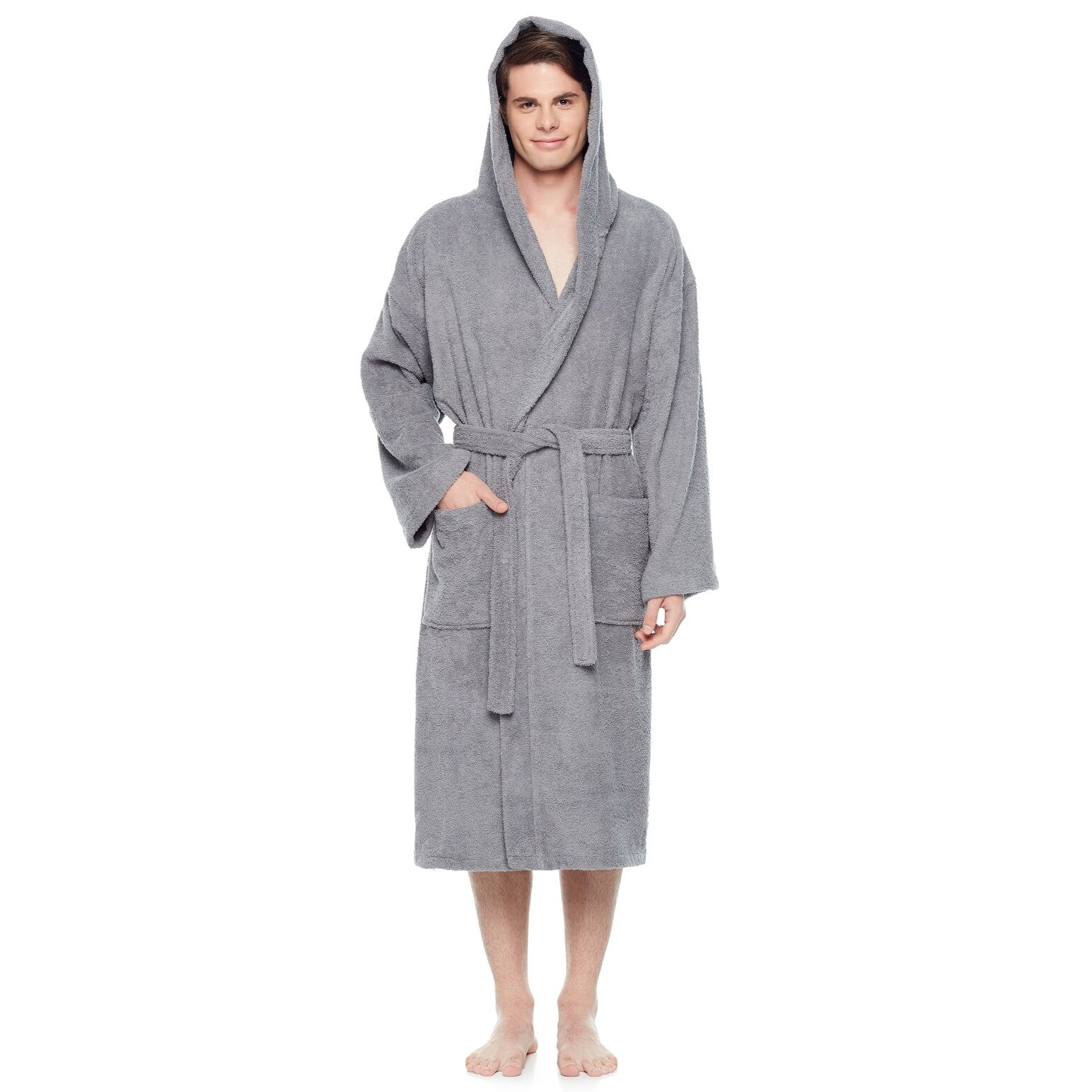 Men's Turkish Cotton Hooded Bathrobe Gray L/XL - Walmart.com