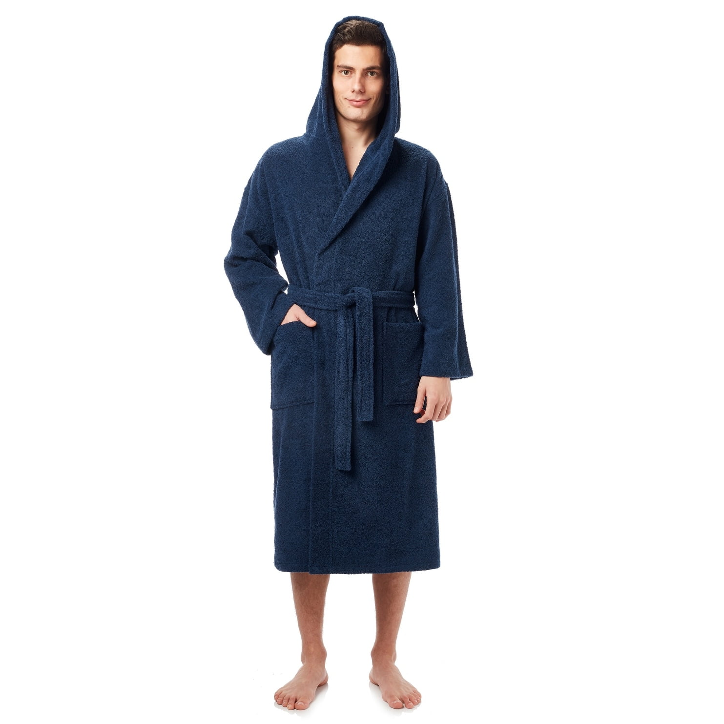Men's Turkish Cotton Hooded Bathrobe Navy Blue XXL - Walmart.com