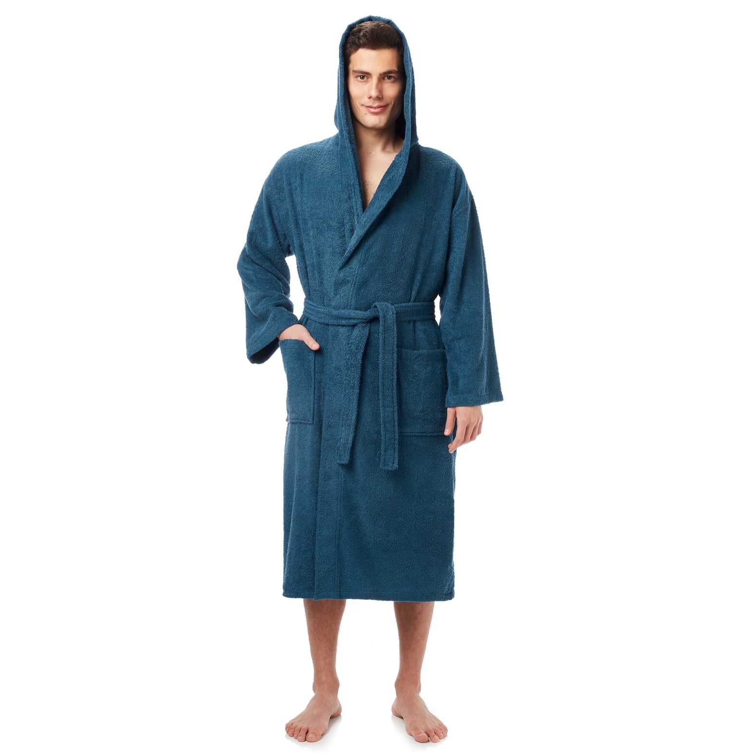 Men's Turkish Cotton Hooded Bathrobe Ocean Blue S/M - Walmart.com