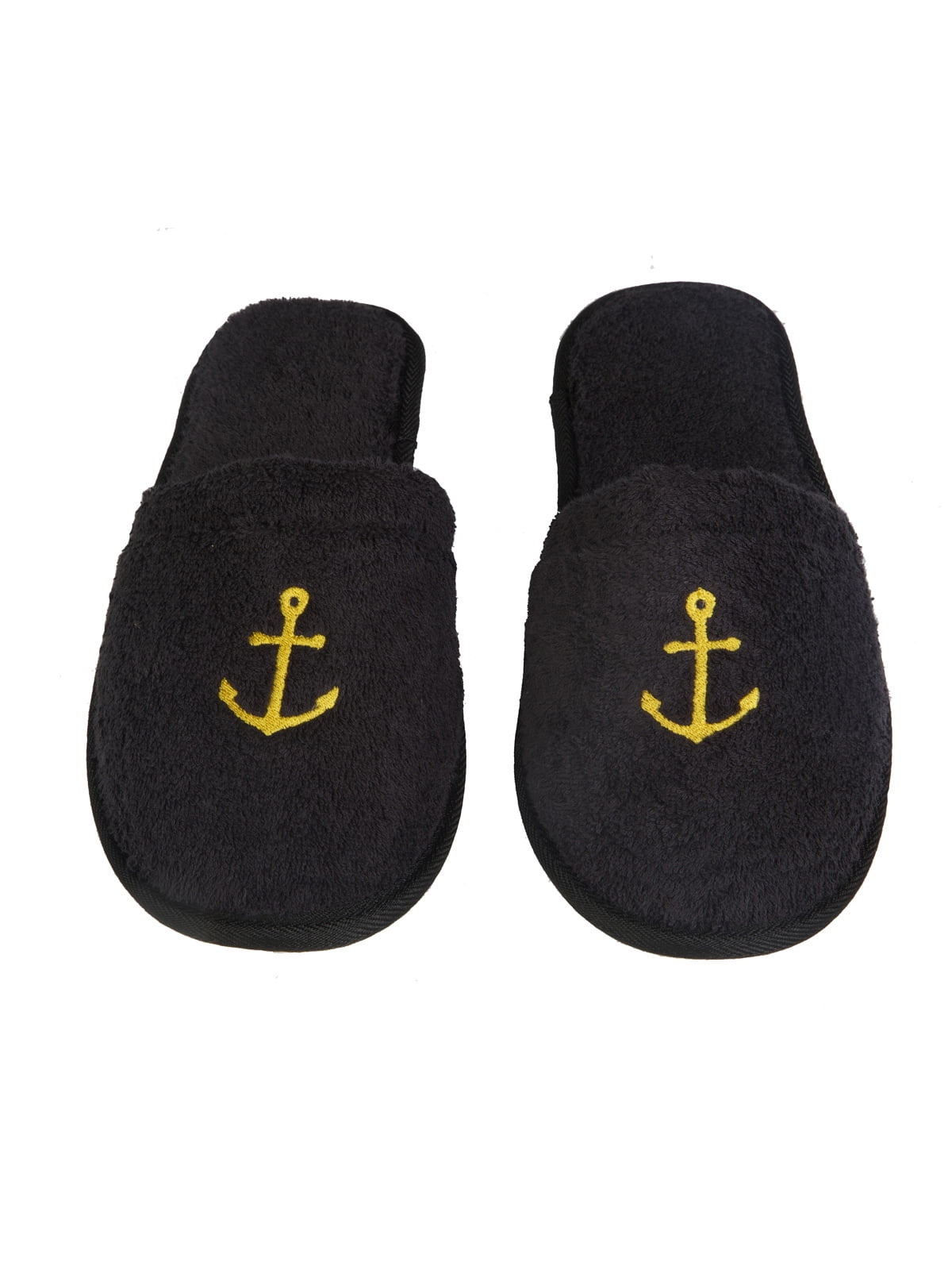 Men's Turkish Cotton Terry Cloth Anchor Embroidered Spa Slippers, Black ...