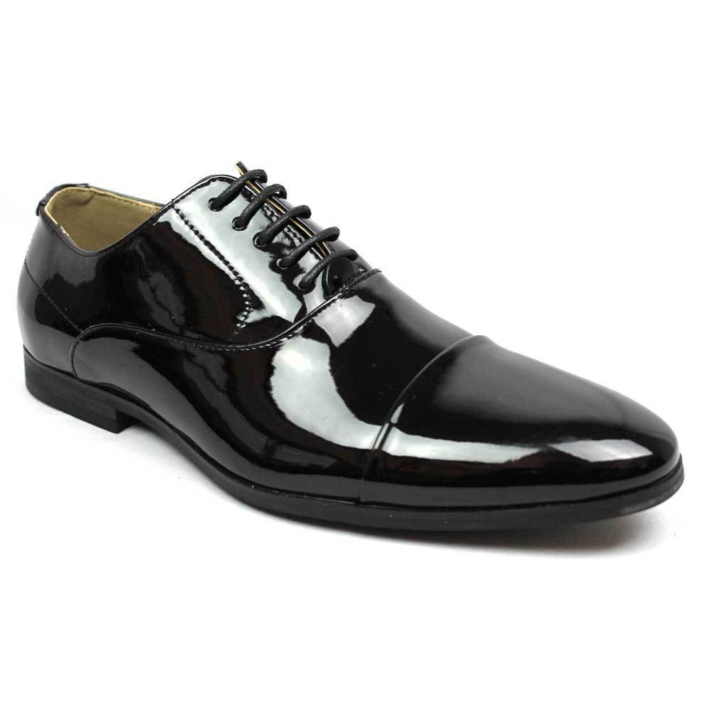 Men's Tuxedo Shoes Black Cap Toe Lace Up Formal Patent Leather ...