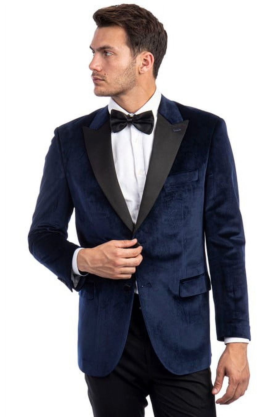 Men's Two Button Peak Lapel Velvet Wedding & Prom Tuxedo Jacket in Navy ...