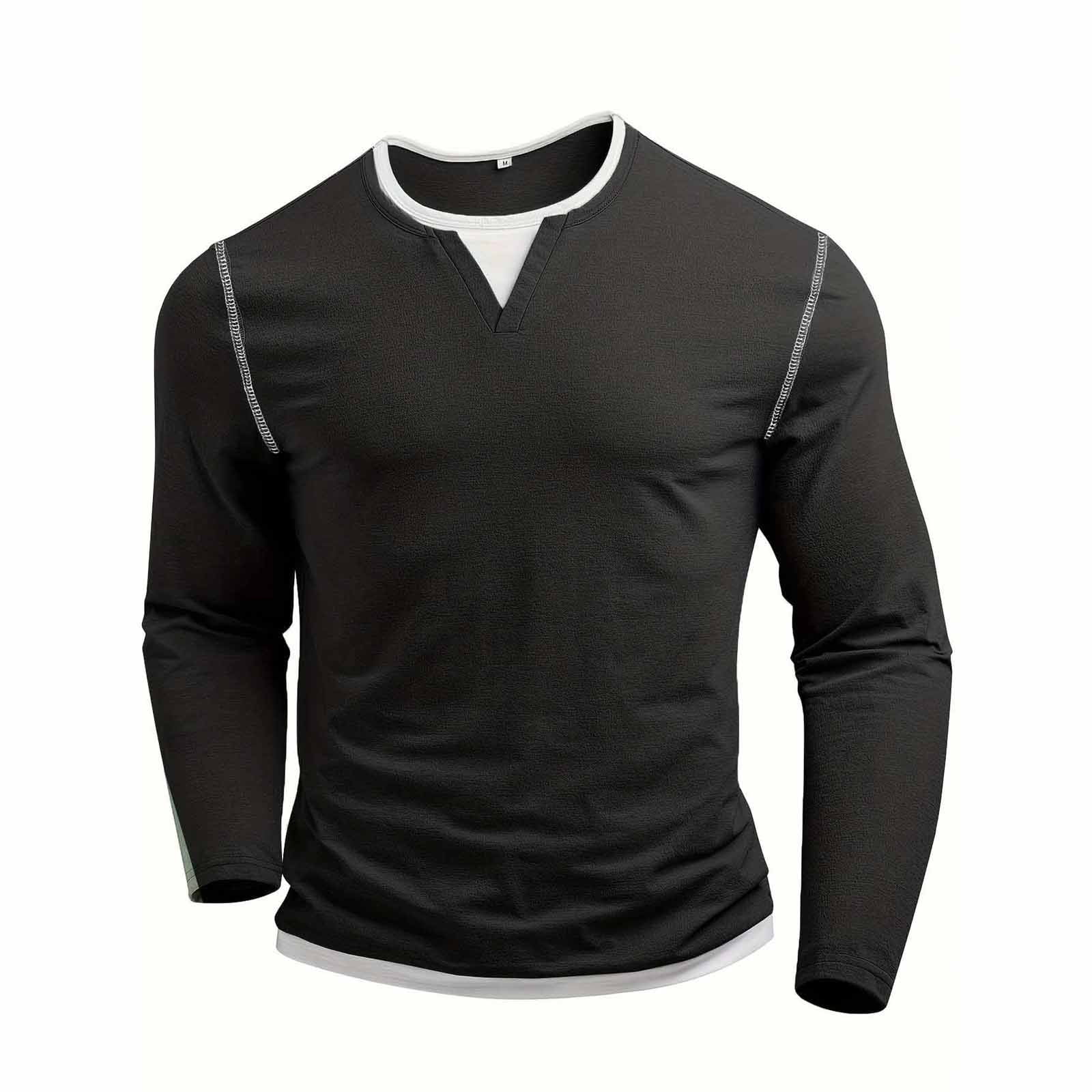 Men's Two Long Sleeved T Shirts With A Casual Color Contrast Round Neck ...