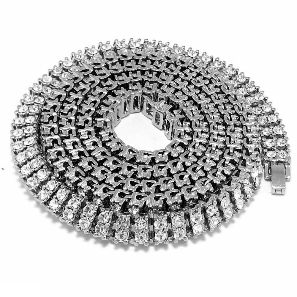 Men's Two Row Necklace Pharaoh Silver Tone 2 Rows Heavy Iced Hip Hop ...