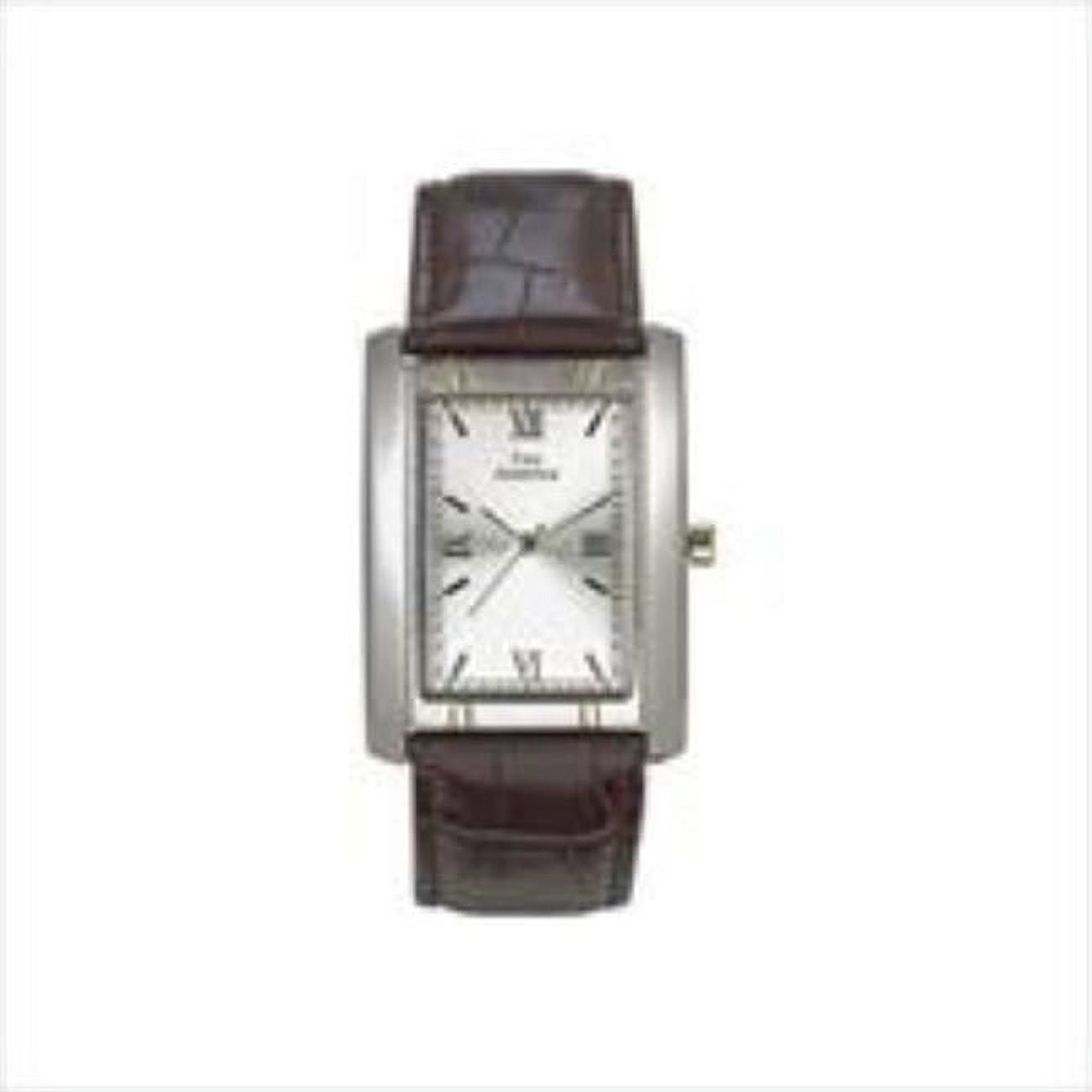 Men's Two-Tone Tank Style Leather Strap Watch - Walmart.com