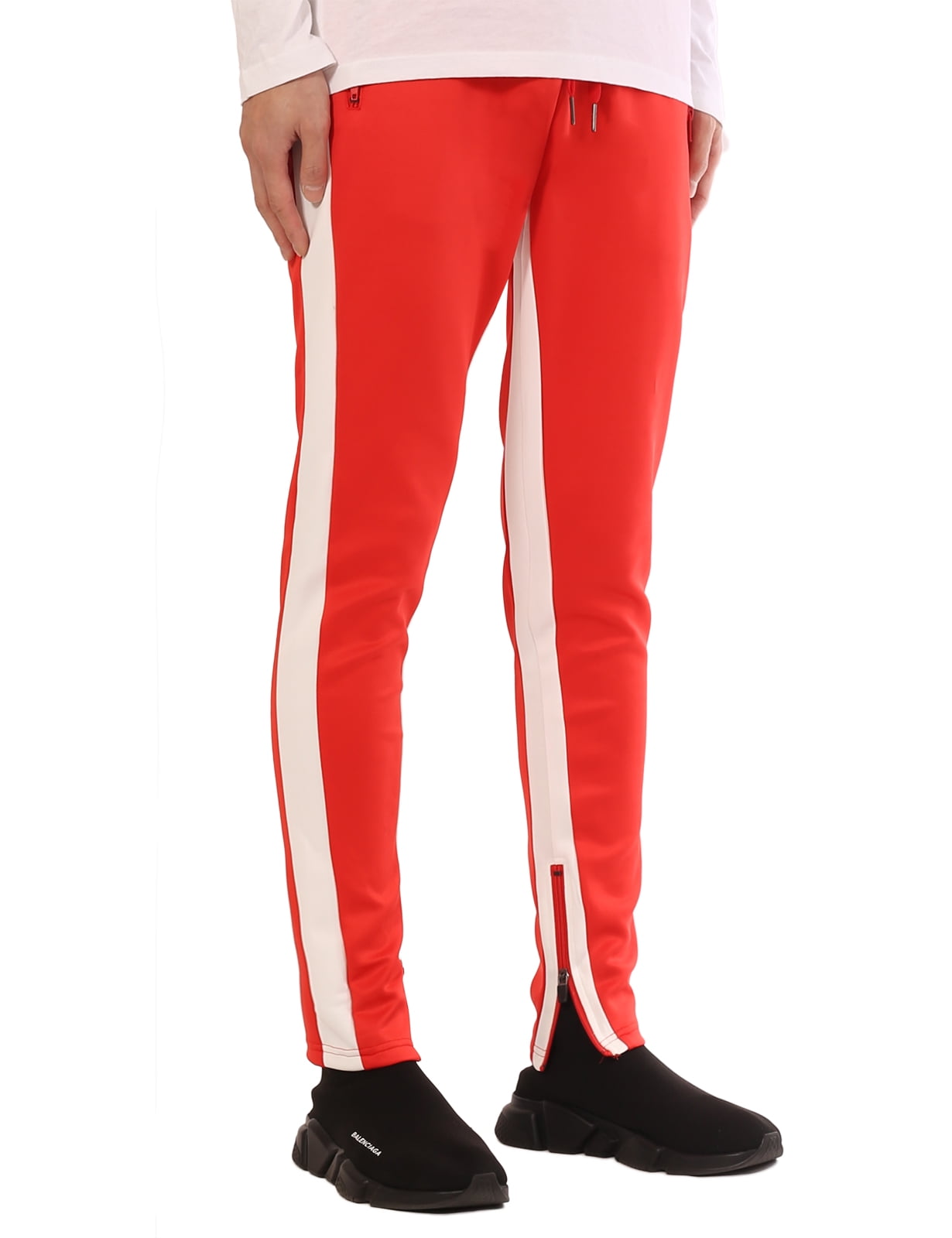 Men's Two-tone Striped Track Pants With Drawstring And Ankle Zipper ...