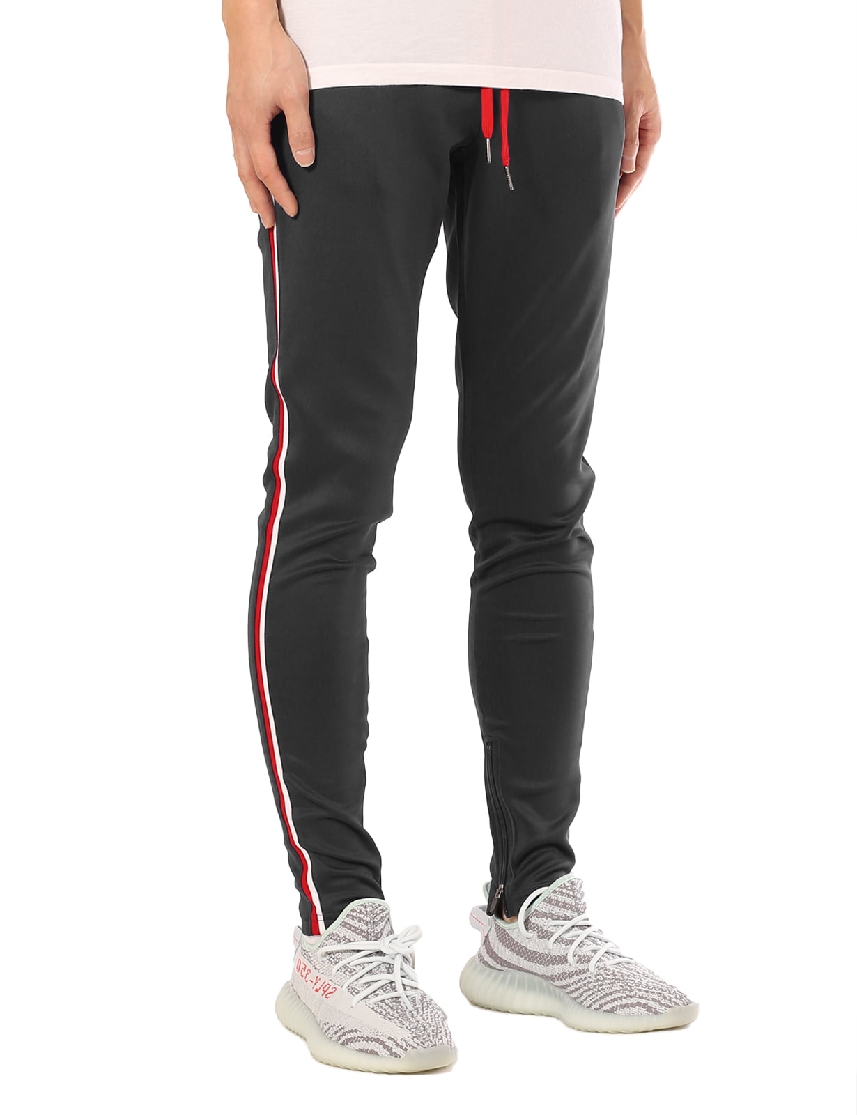 Men's Two-tone Striped Track Pants With Drawstring And Ankle Zipper ...
