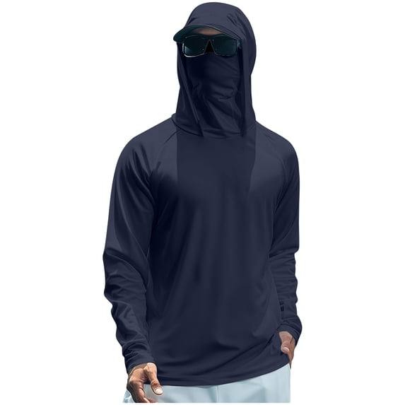 Men's UPF 50+ Sun Protection Hooded Shirt with Integrated Face Cover ...