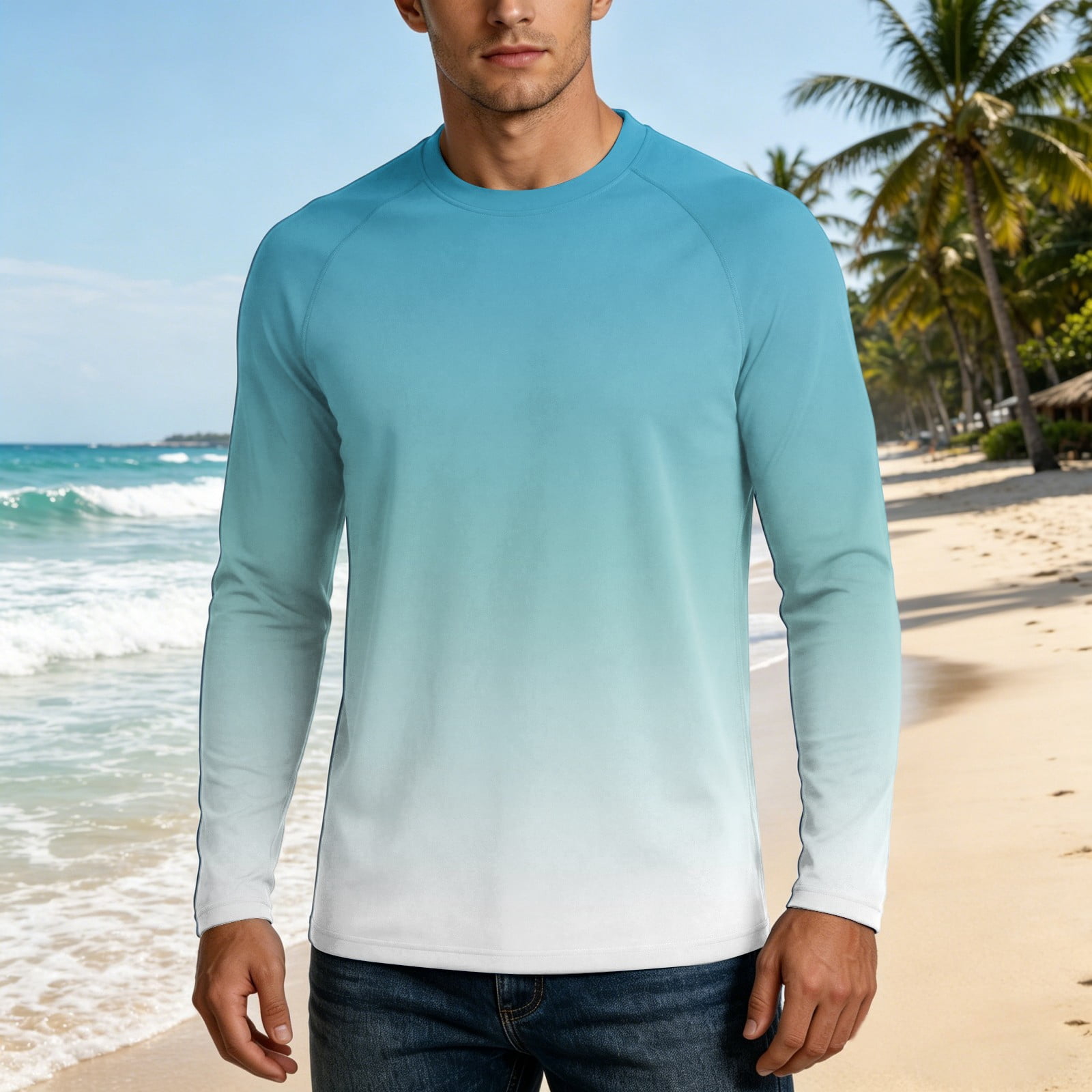 Men's UPF 50+ UV Sun Protection Shirts, Long Sleeve Swim Rash Guard L ...