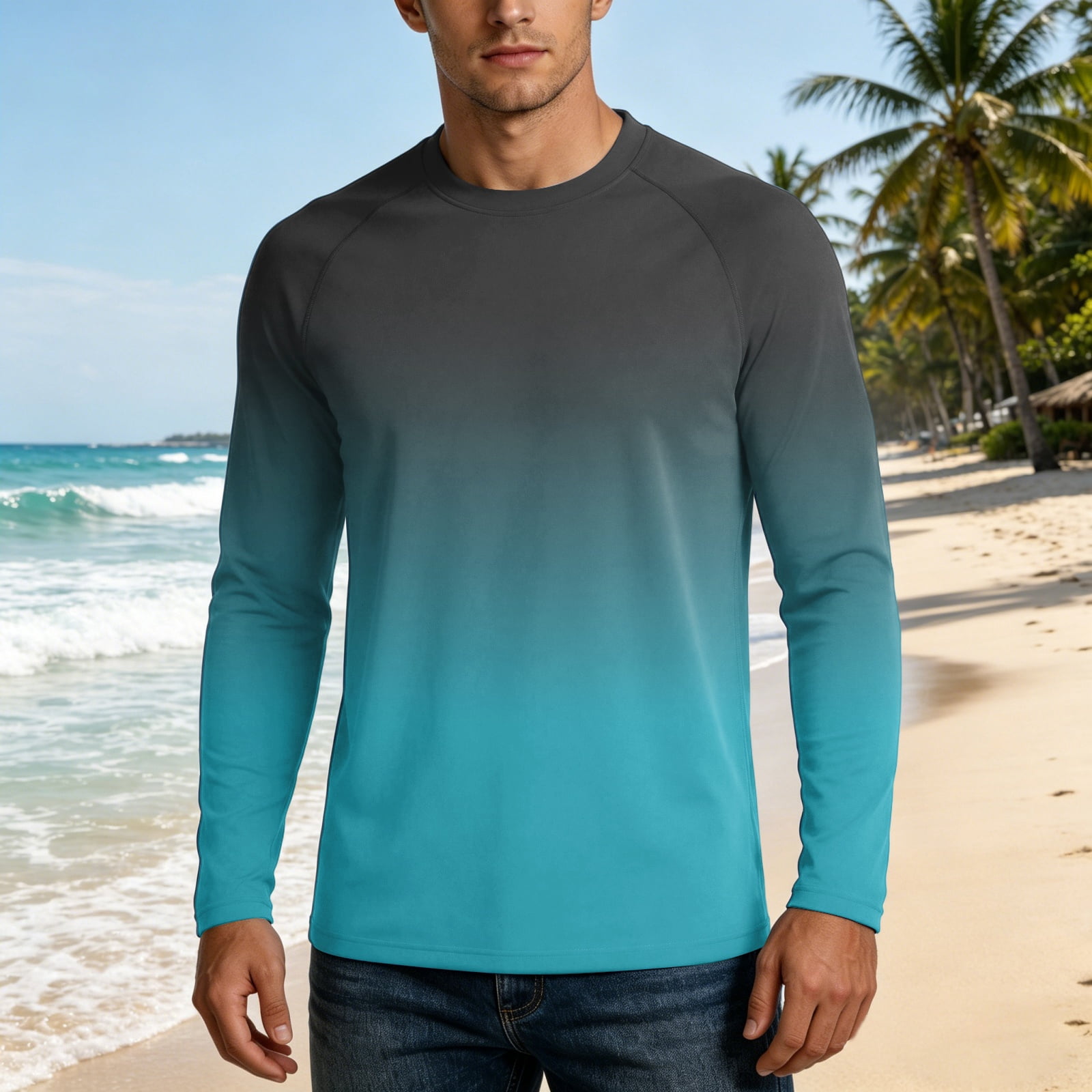 Men's UPF 50+ UV Sun Protection Shirts, Long Sleeve Swim Rash Guard S ...