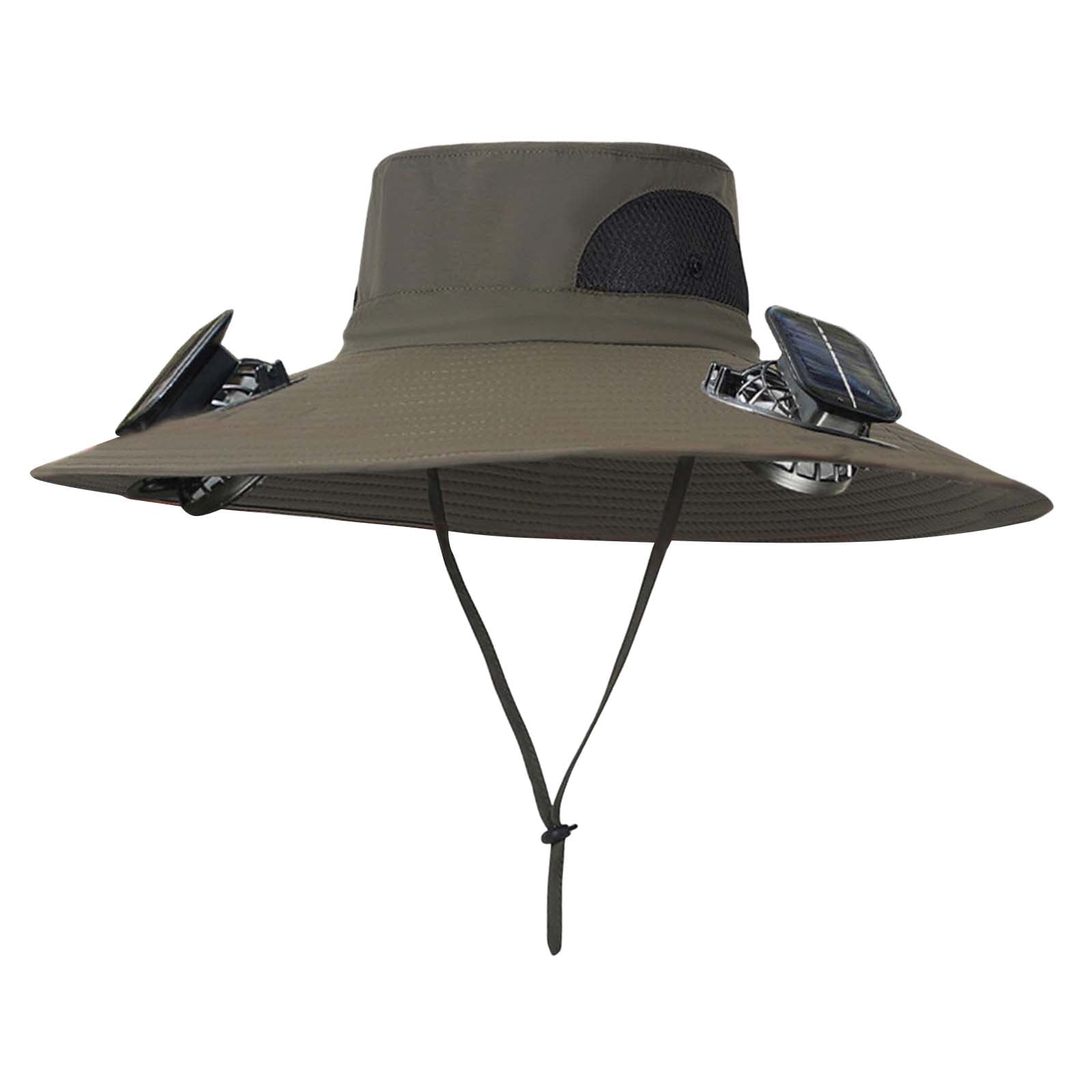 Men's UPF50+ Wide Brim Sun Hat with Dual Solar-USB Fans - Black,Medium ...