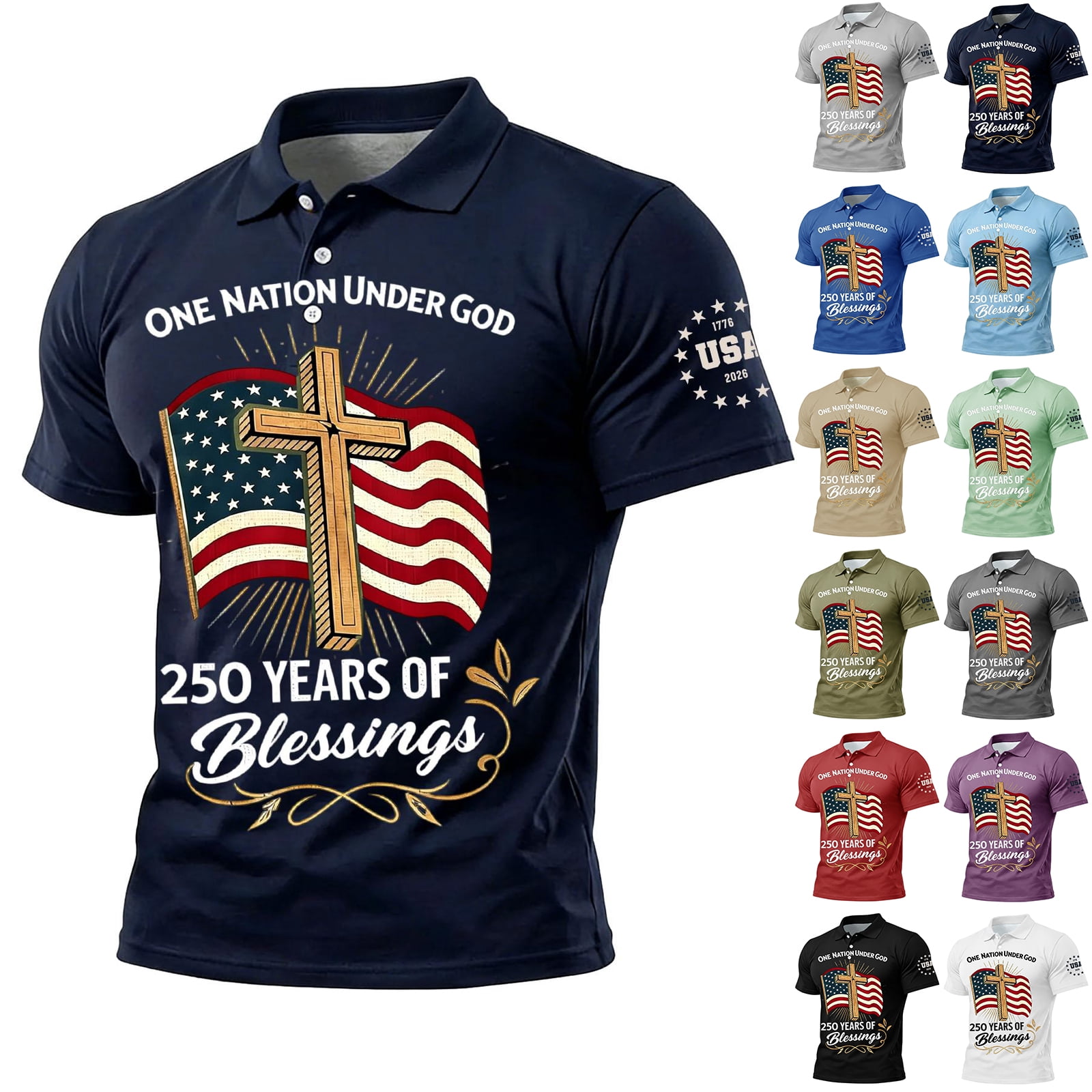 Men's US 250th Anniversary Polo Shirt with One Nation Under God and ...