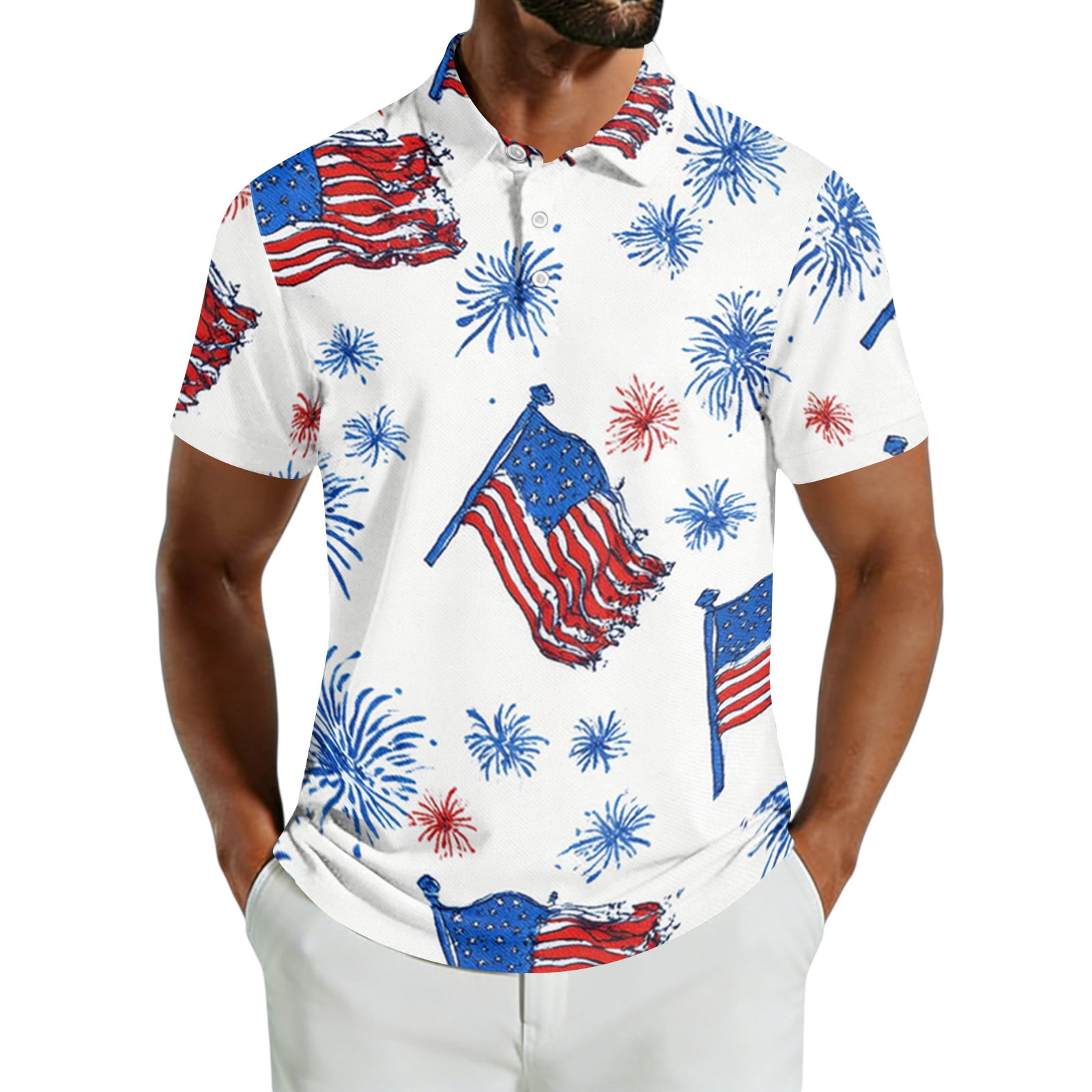 Men's USA 250th Anniversary Patriotic Stars Polo Shirt American Flag ...