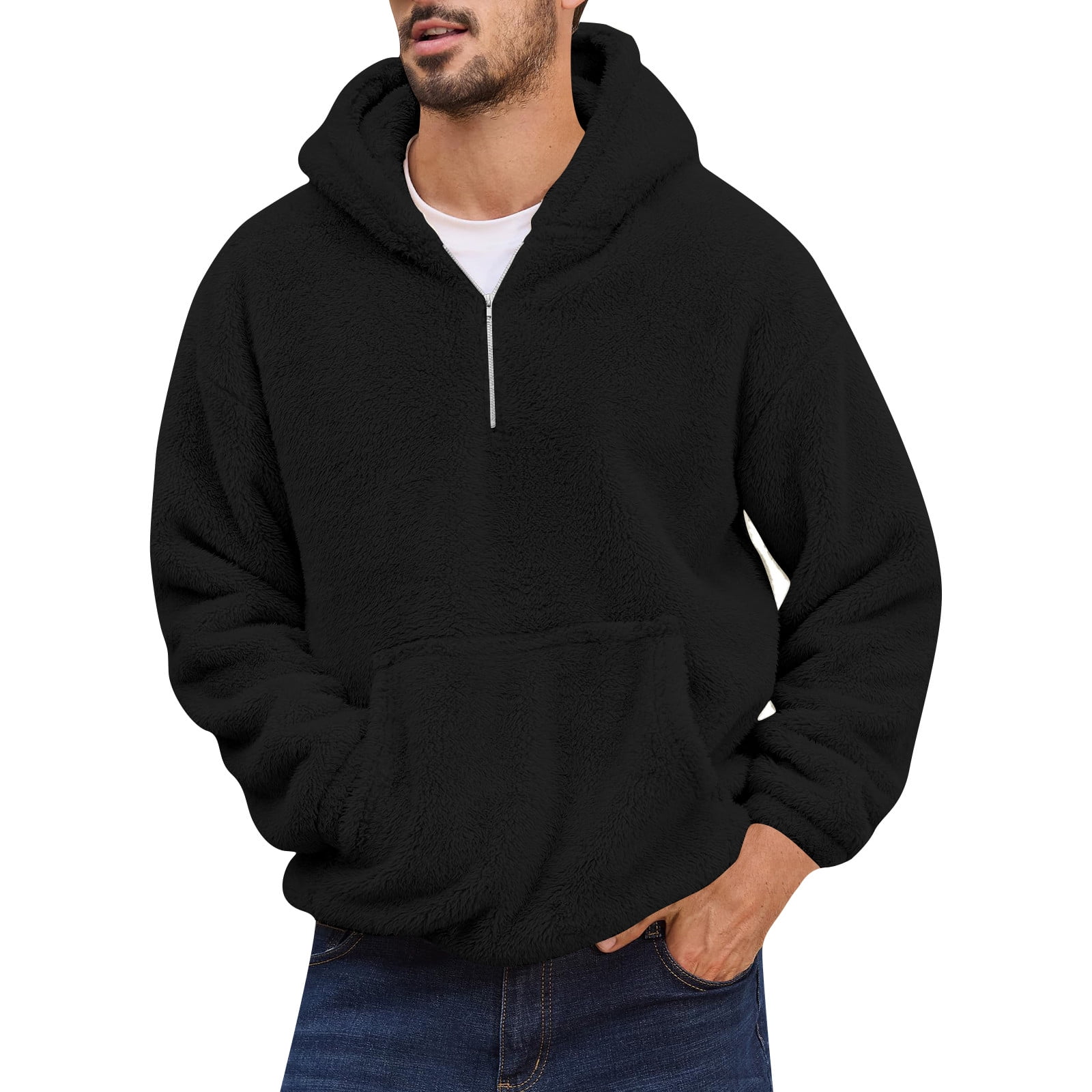Men's Ultra-Soft Sherpa Fleece Hoodie Half-Zip Pullover with Kangaroo Pocket, Warm and Cozy ...