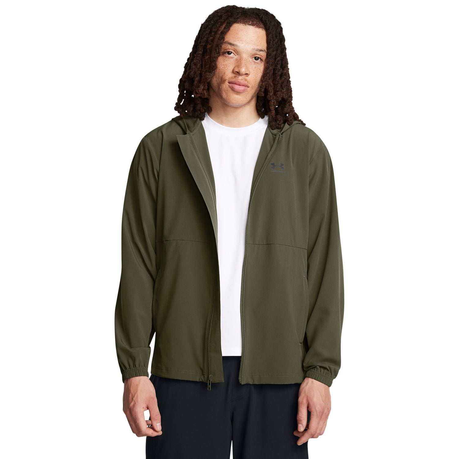 Men's Under Armour Vibe Woven Hooded Windbreaker Jacket Color: Marine ...