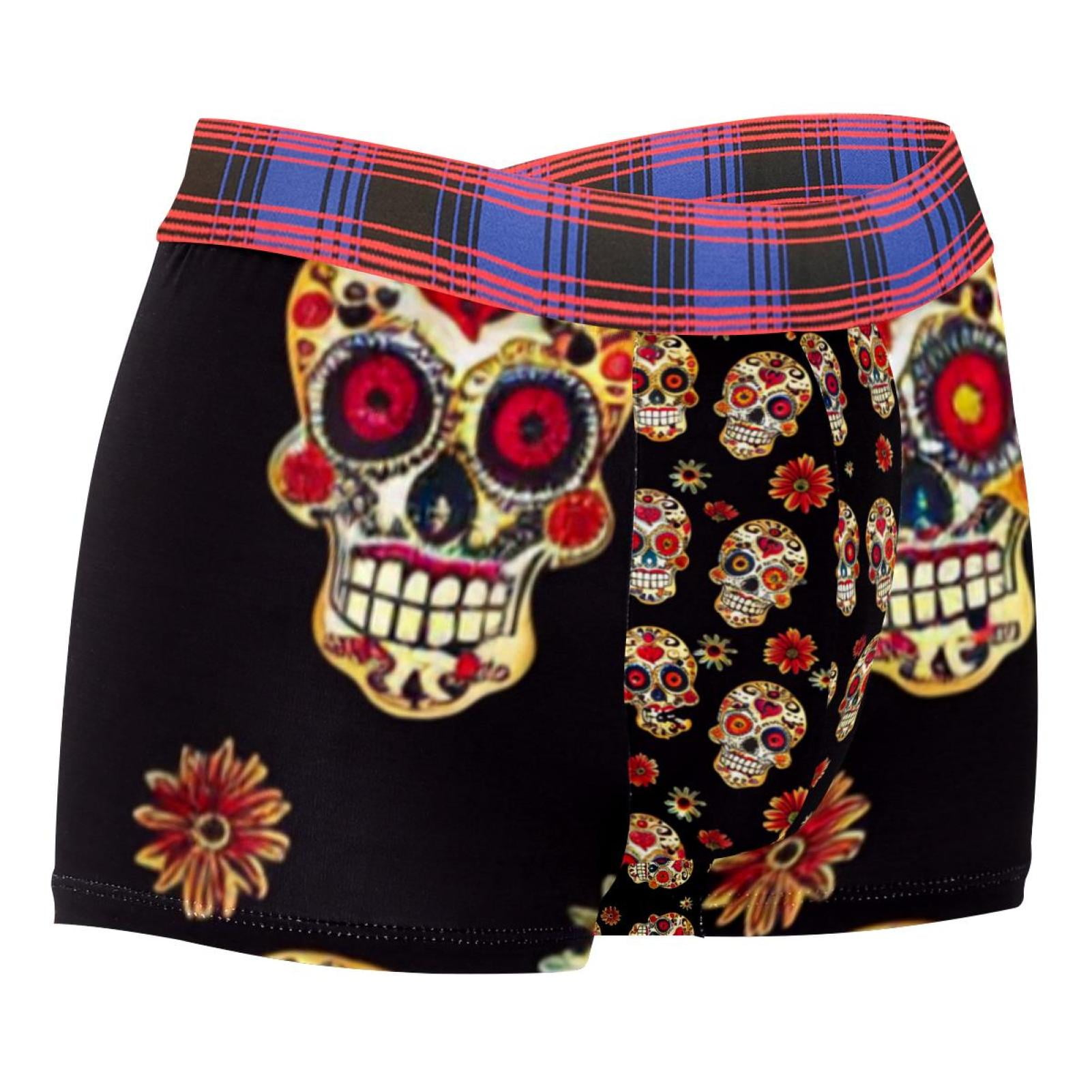 Men's Underwear, Boxer Briefs for Men, Mexican Style Flower Skull ...