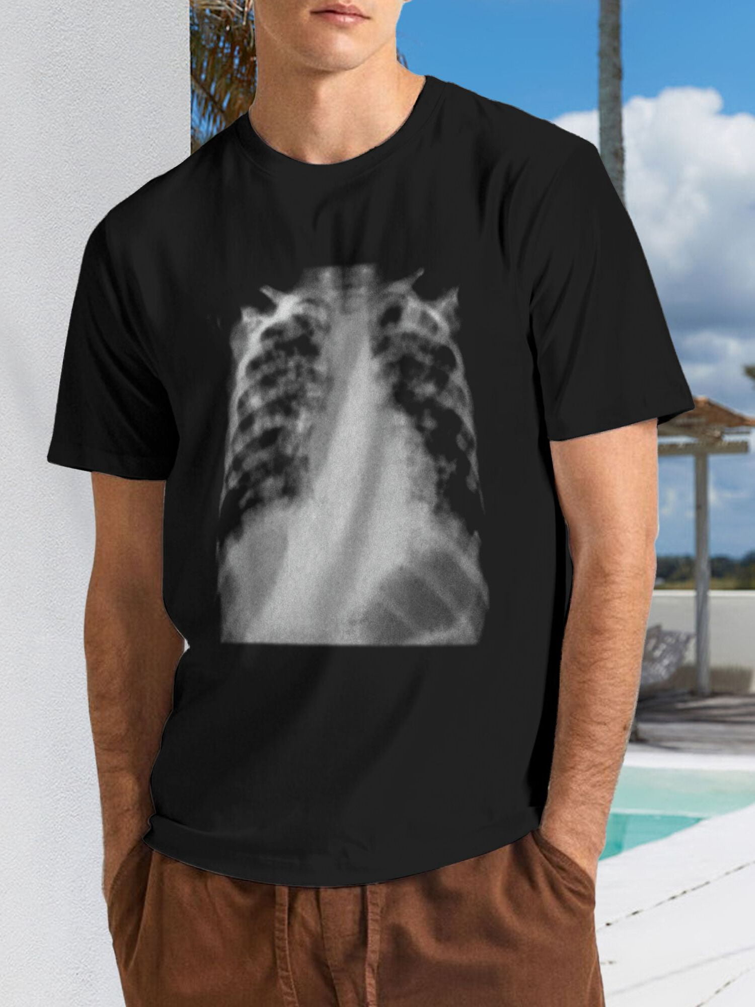 Men's Unique Medical Chest X-Ray Graphic Skeleton Ribs T-Shirt ...