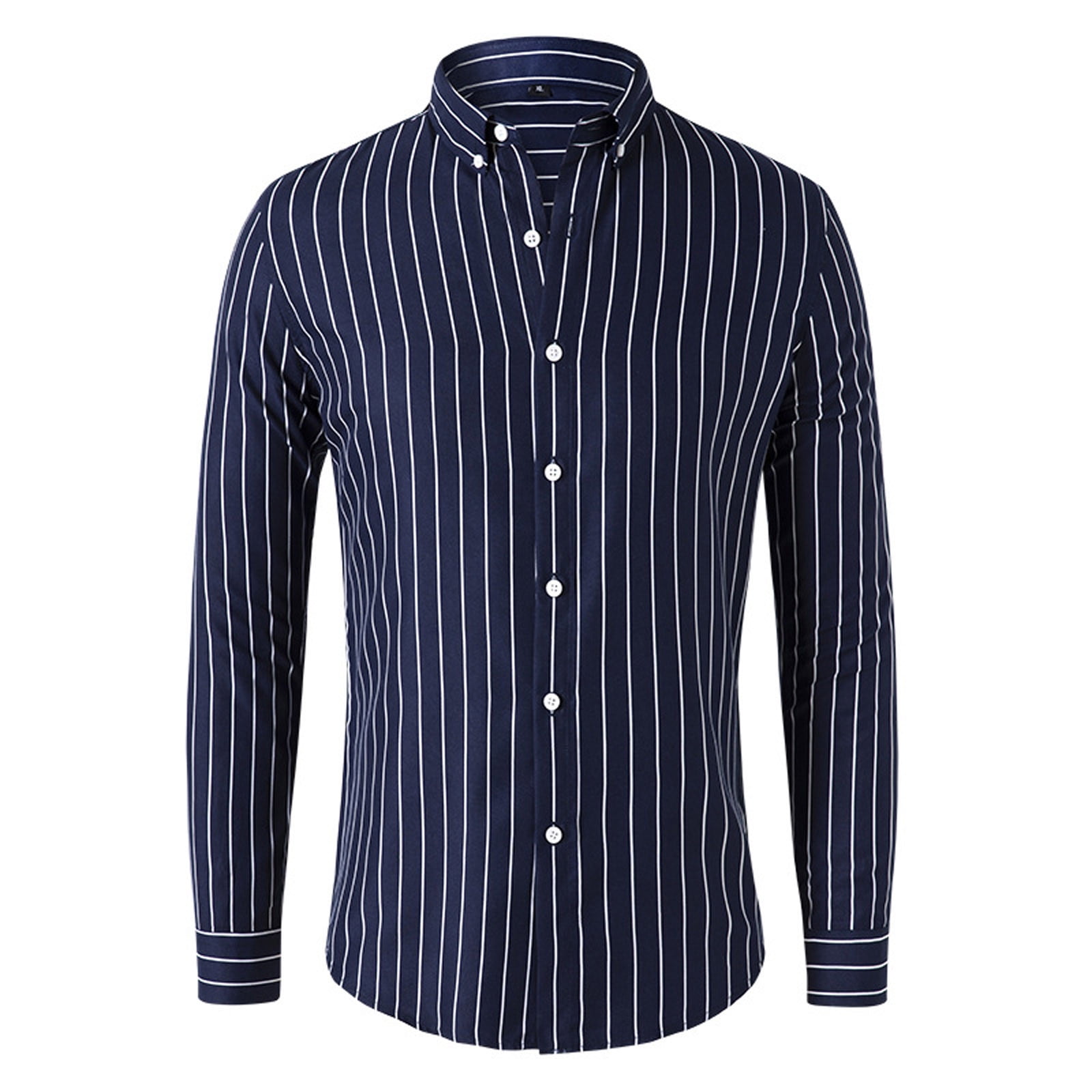 Men's Urban Business Shirt Hipster Vertical Striped Button Down Long ...