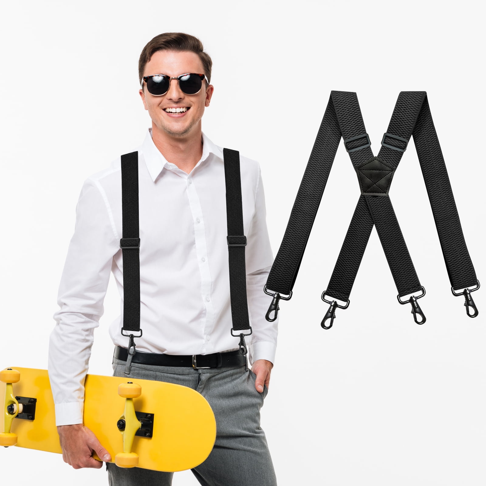 Men's Utility Suspender 1.5 Inch Black Solid Straight Clip Adjustable ...