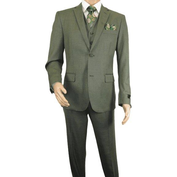 Men's VITALI Three Piece Suit Vested Sharkskin Sheen Vented M3090 Olive ...