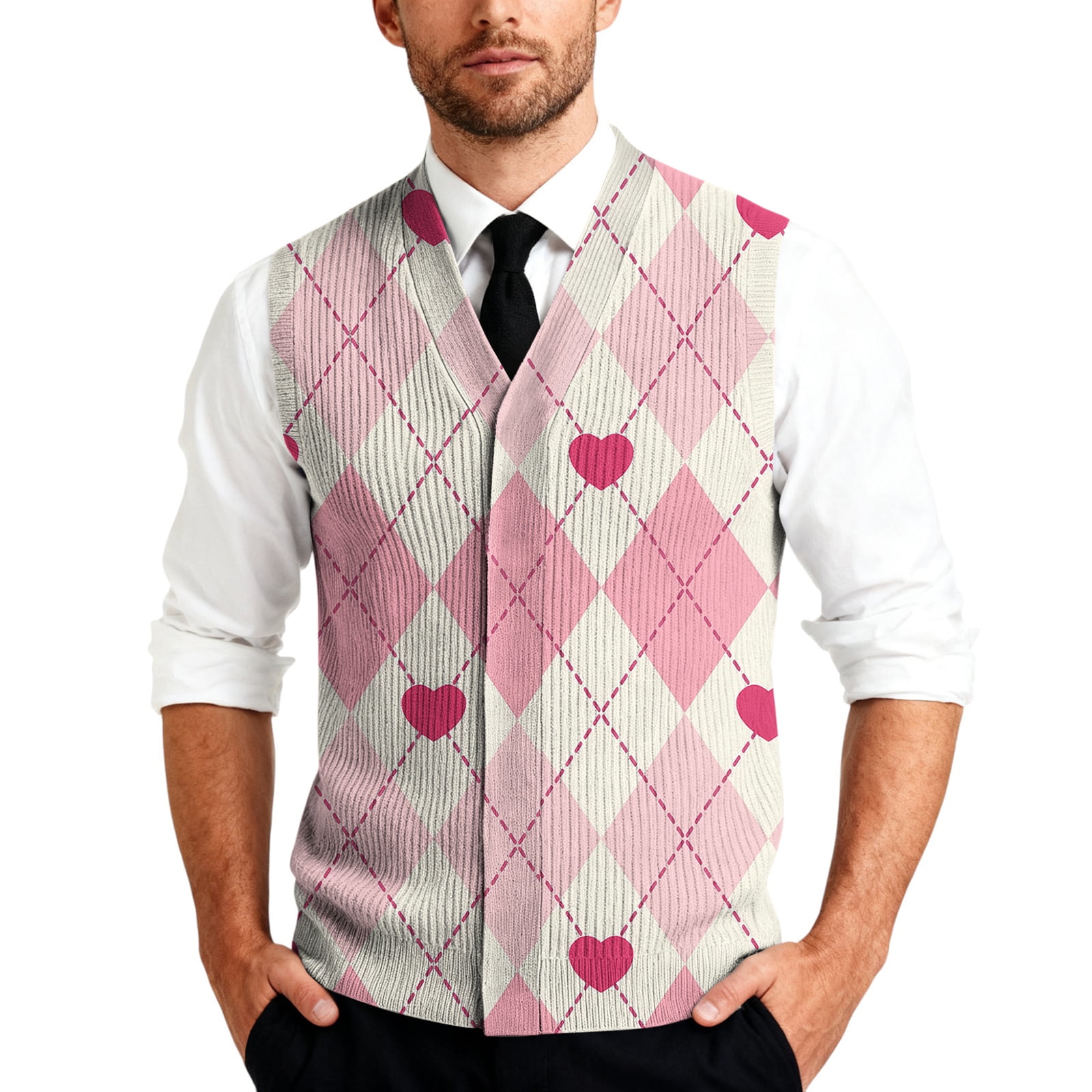 Men’s Valentines Day Sweater Vest with Floral and Heart Pattern ...
