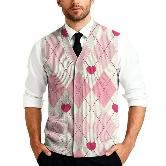 Men’s Valentines Day Sweater Vest with Floral and Heart Pattern ...