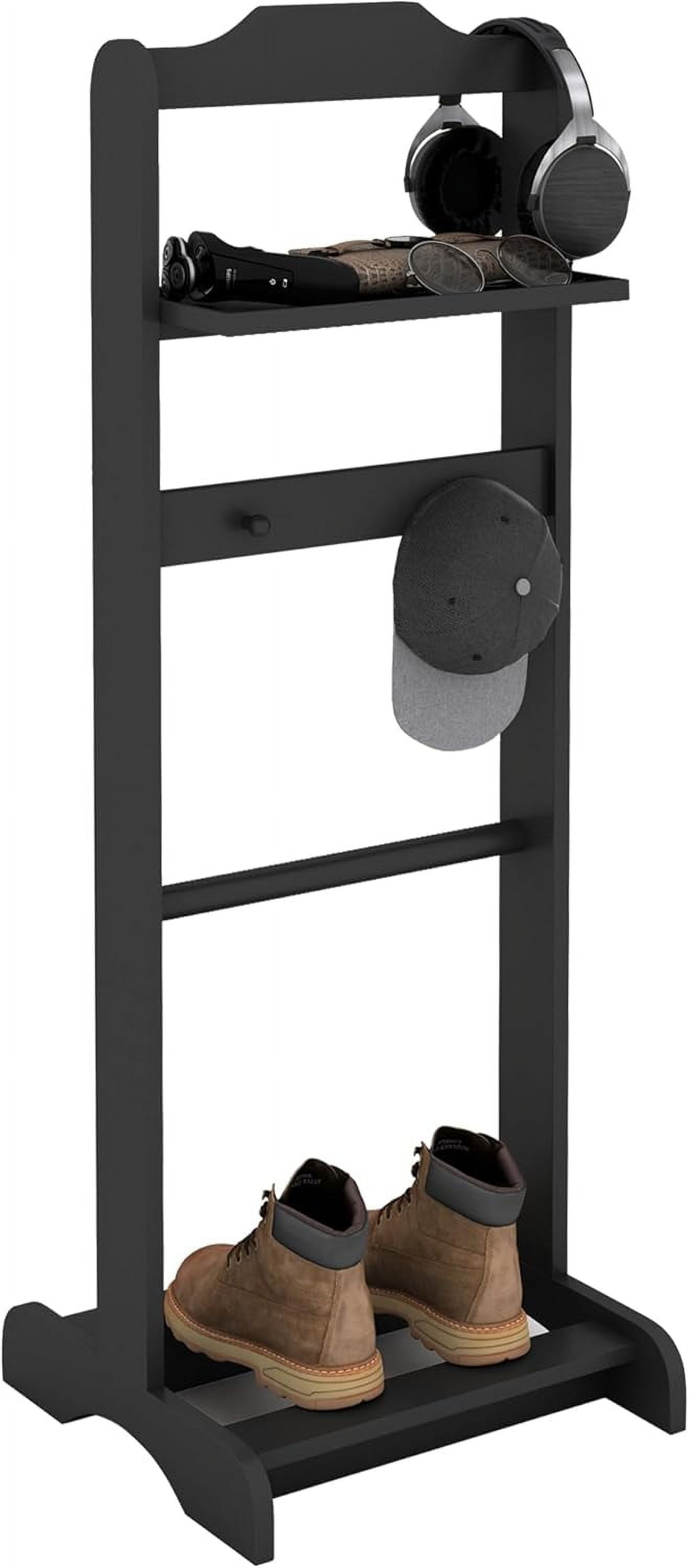 Men's Valet Stand, Black Wooden Clothes Stand with Tray, Freestanding ...