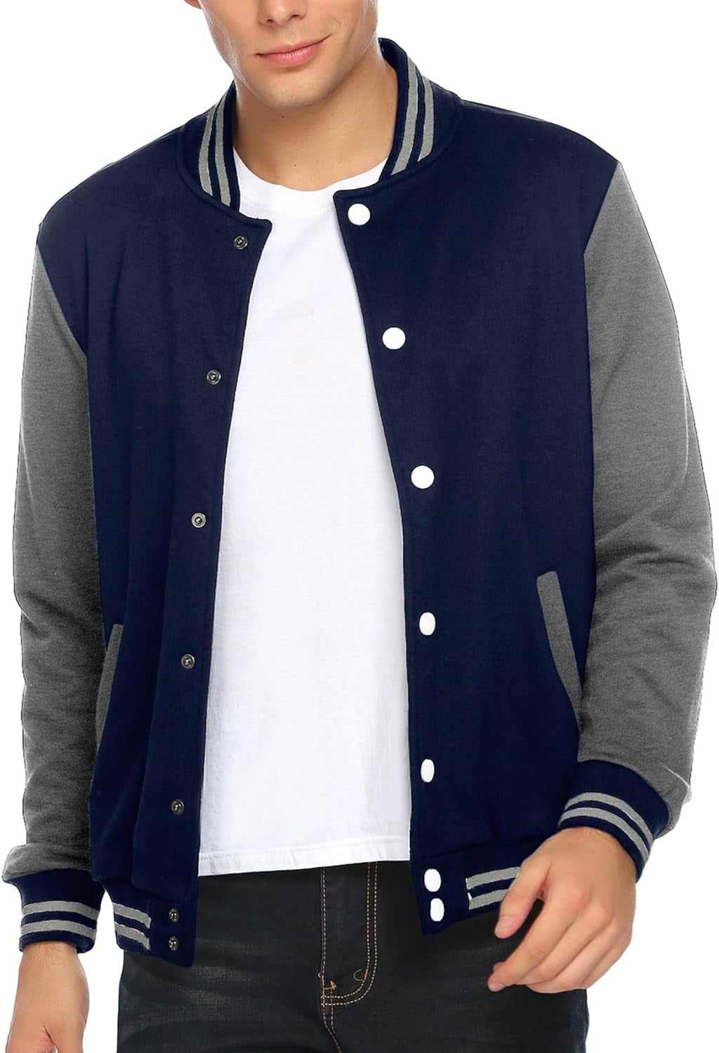 Men's Varsity Jacket Causal Slim Fit Cotton Baseball Bomber Jackets ...